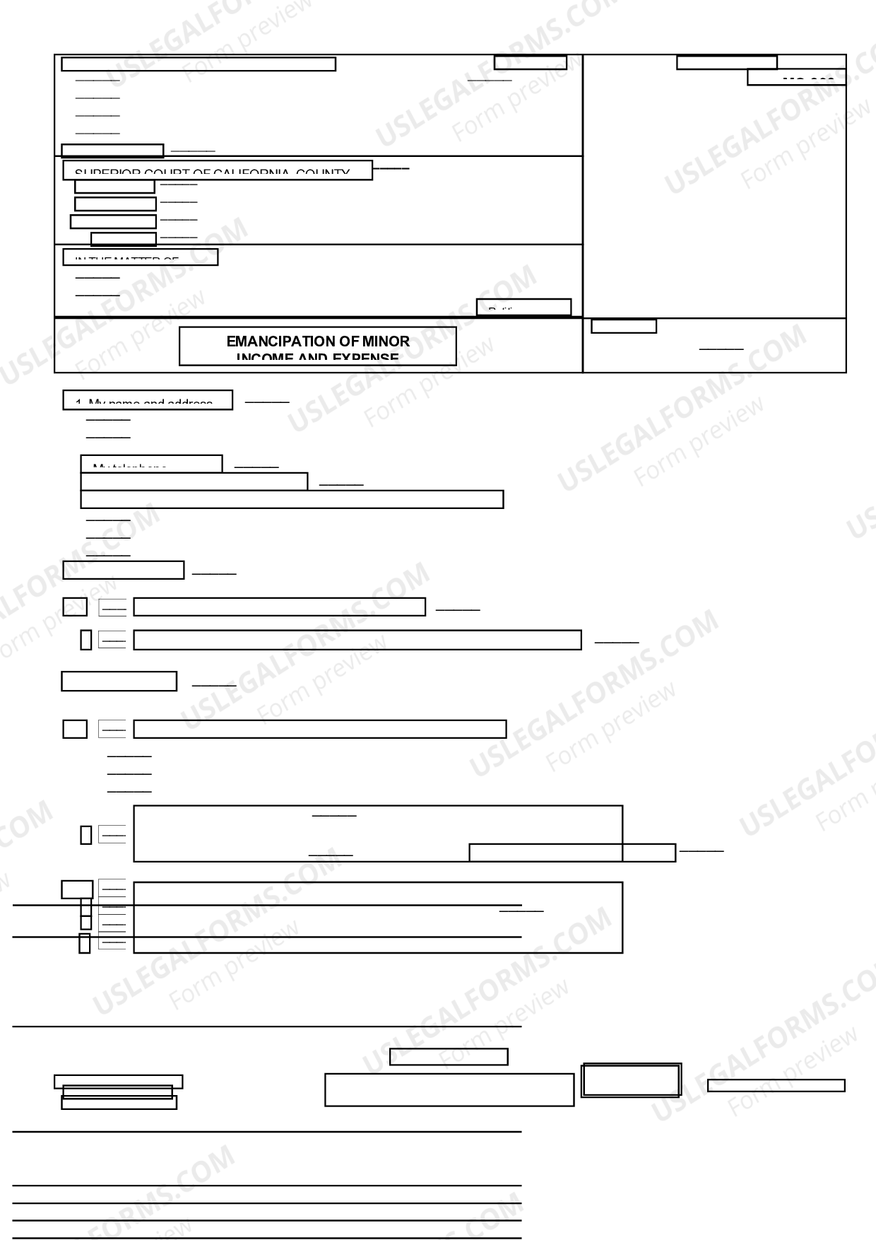 California Emancipation of Minor - Income and Expense Declaration | US ...