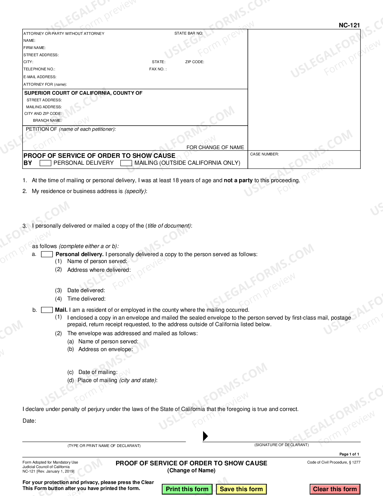 California Proof of Service of Order to Show Cause for Adult, Family ...