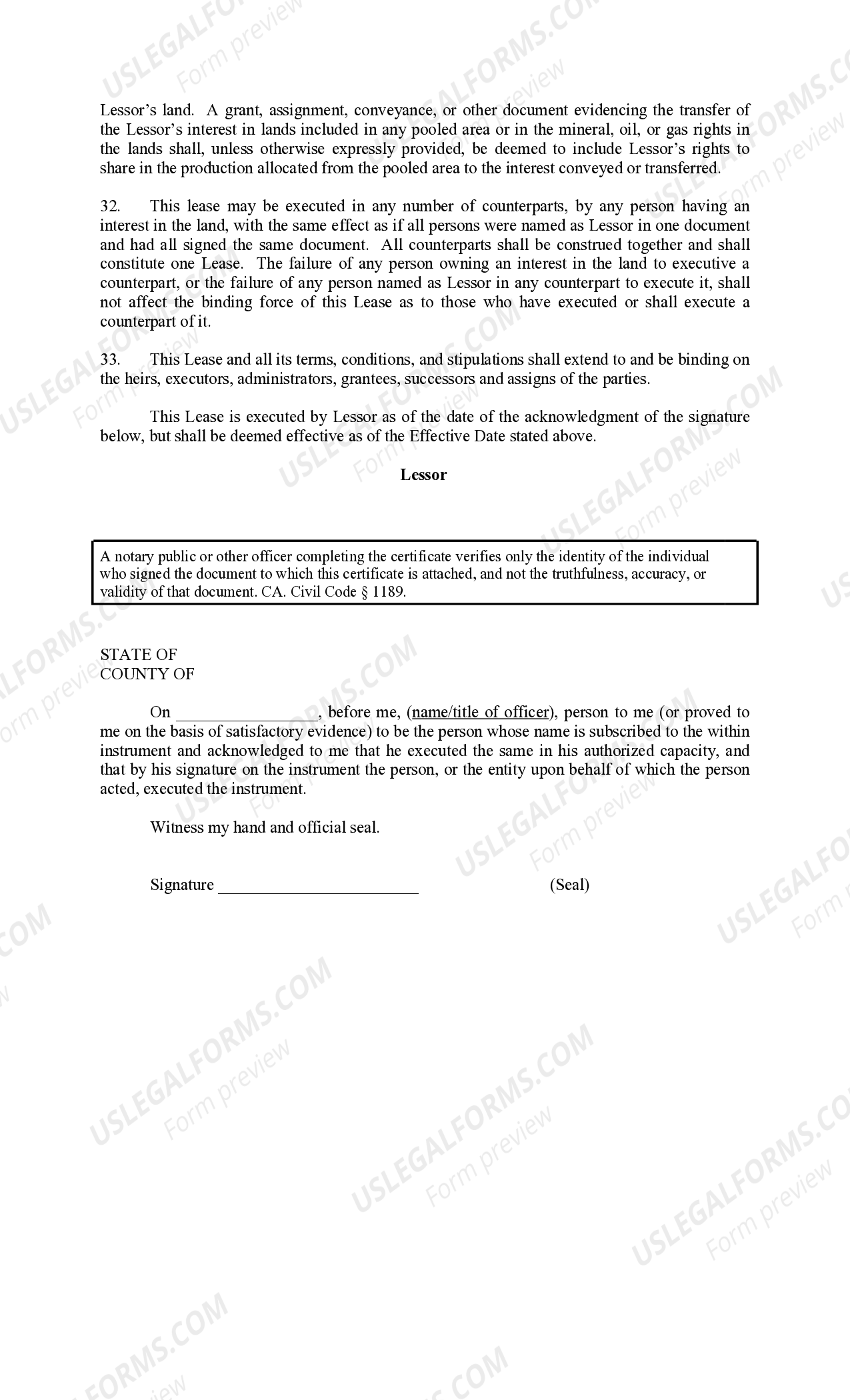 California Standard Form Rental Lease Pooling Provision | US Legal Forms