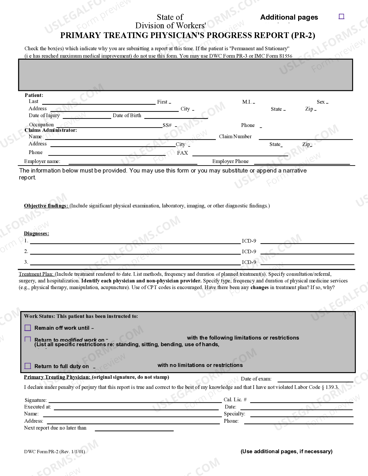 California Primary Physician's Progress Report for Workers ...