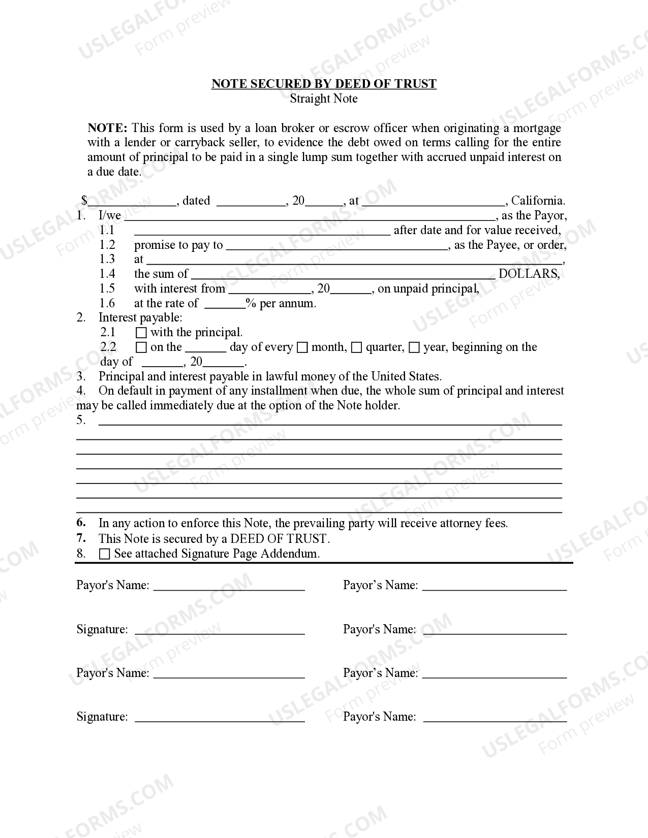 California Note Secured By Deed of Trust | US Legal Forms