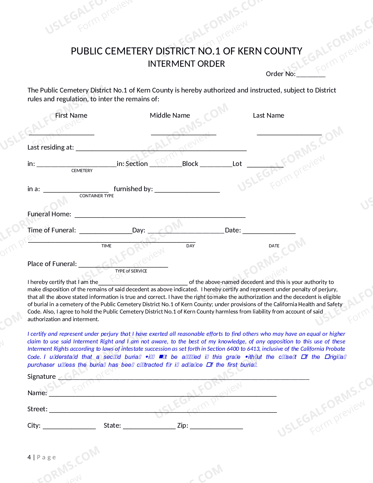 California Burial Rights Successor Affidavit | US Legal Forms