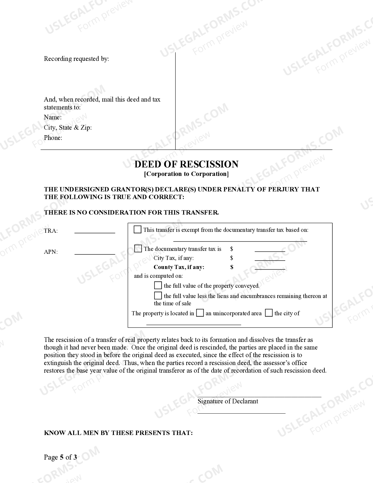 California Deed of Rescission - Corporation to Corporation | US Legal Forms