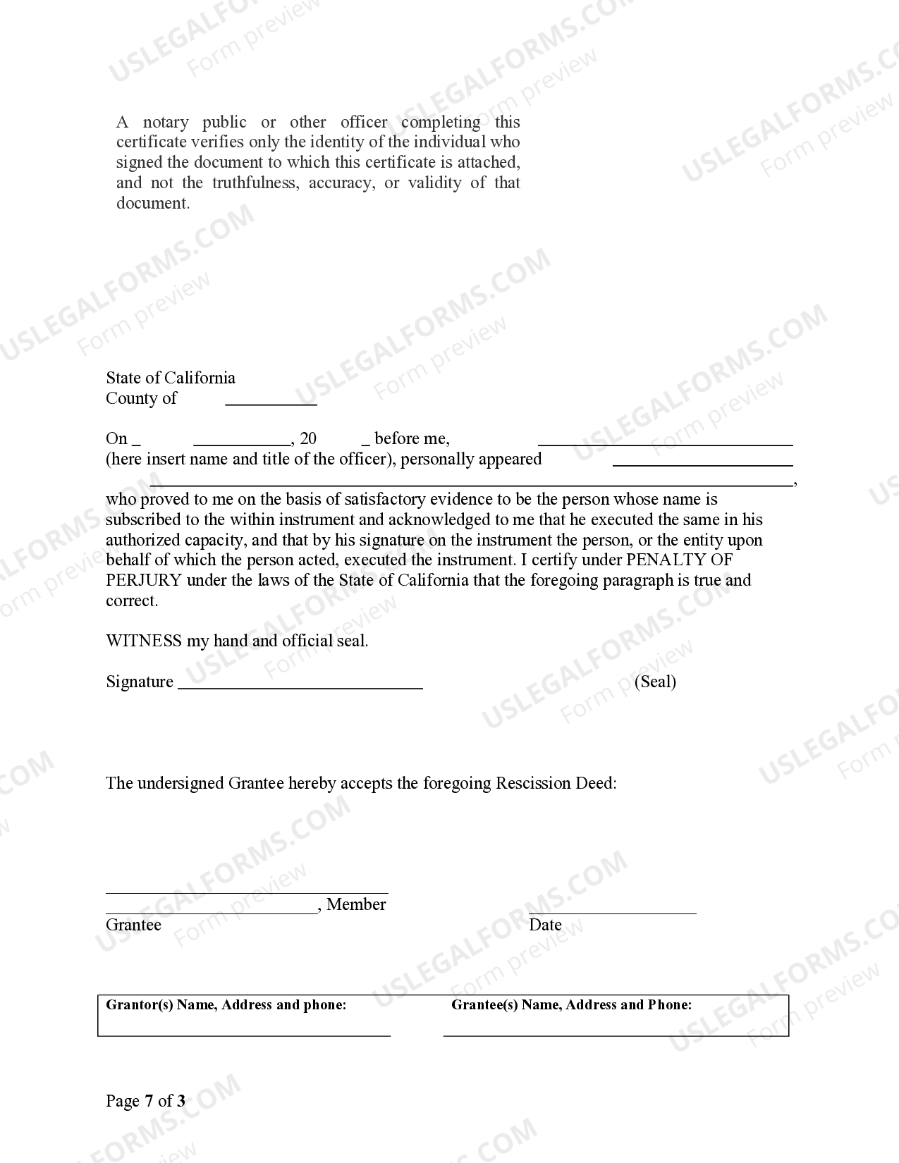 California Deed of Rescission - Corporation to LLC | US Legal Forms