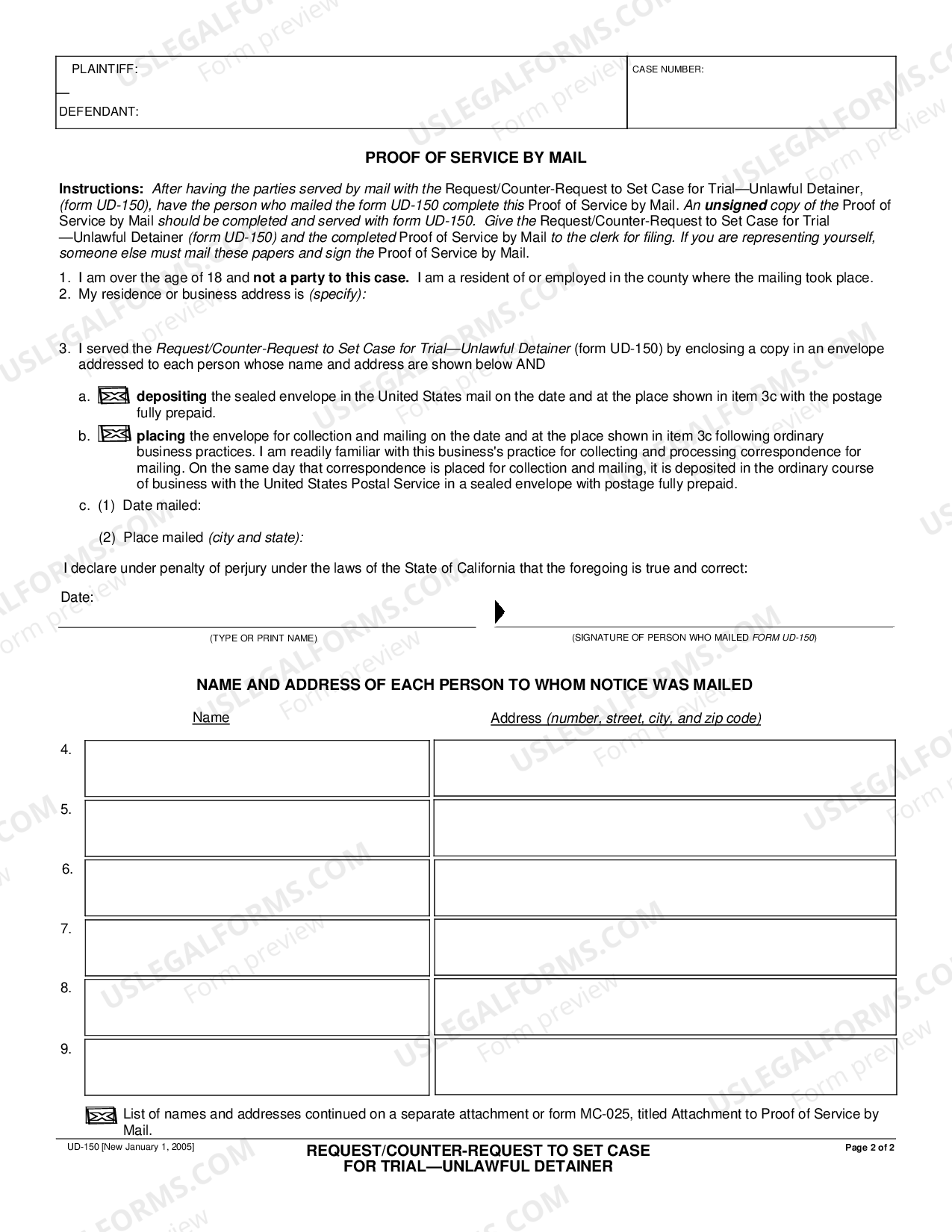 California Request / Counter Request to Set Case for Trial - Ud 150 ...