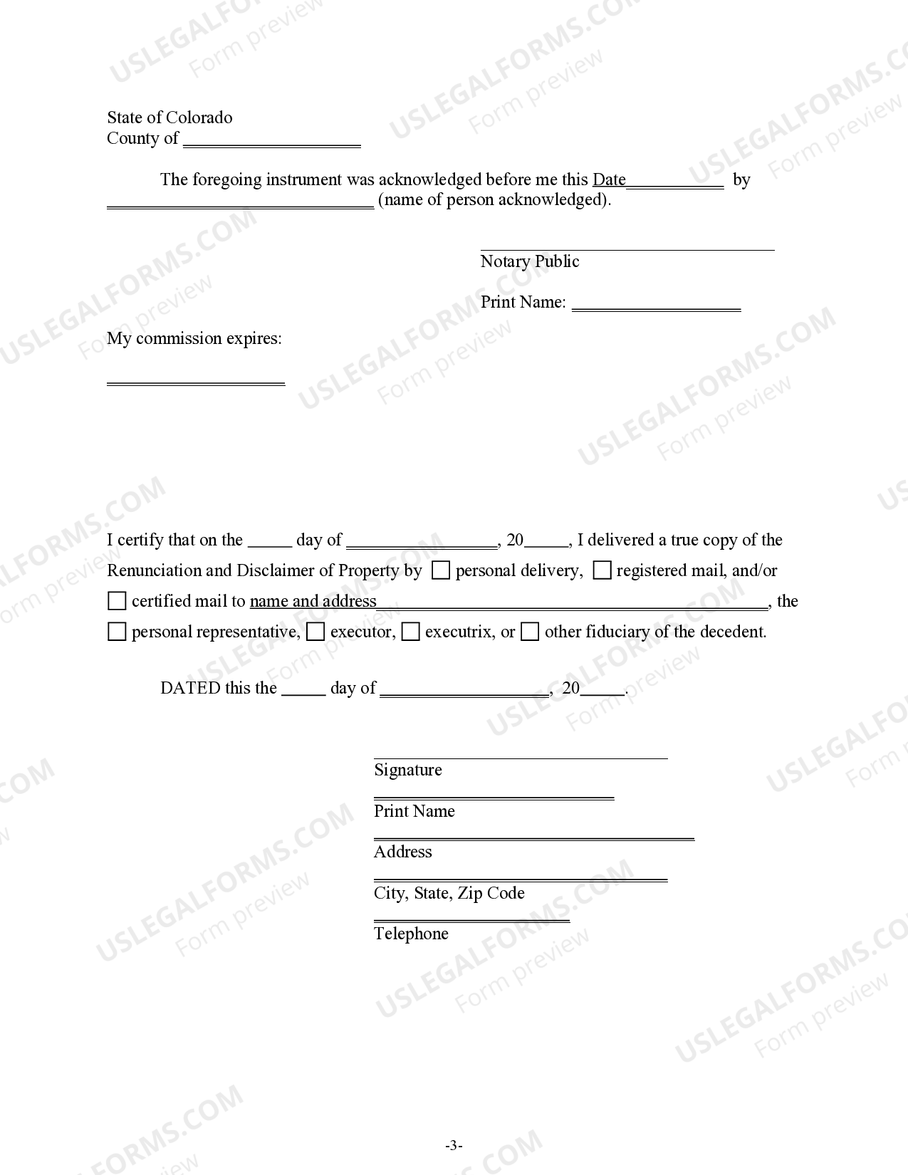 Westminster Colorado Renunciation And Disclaimer of Property received ...