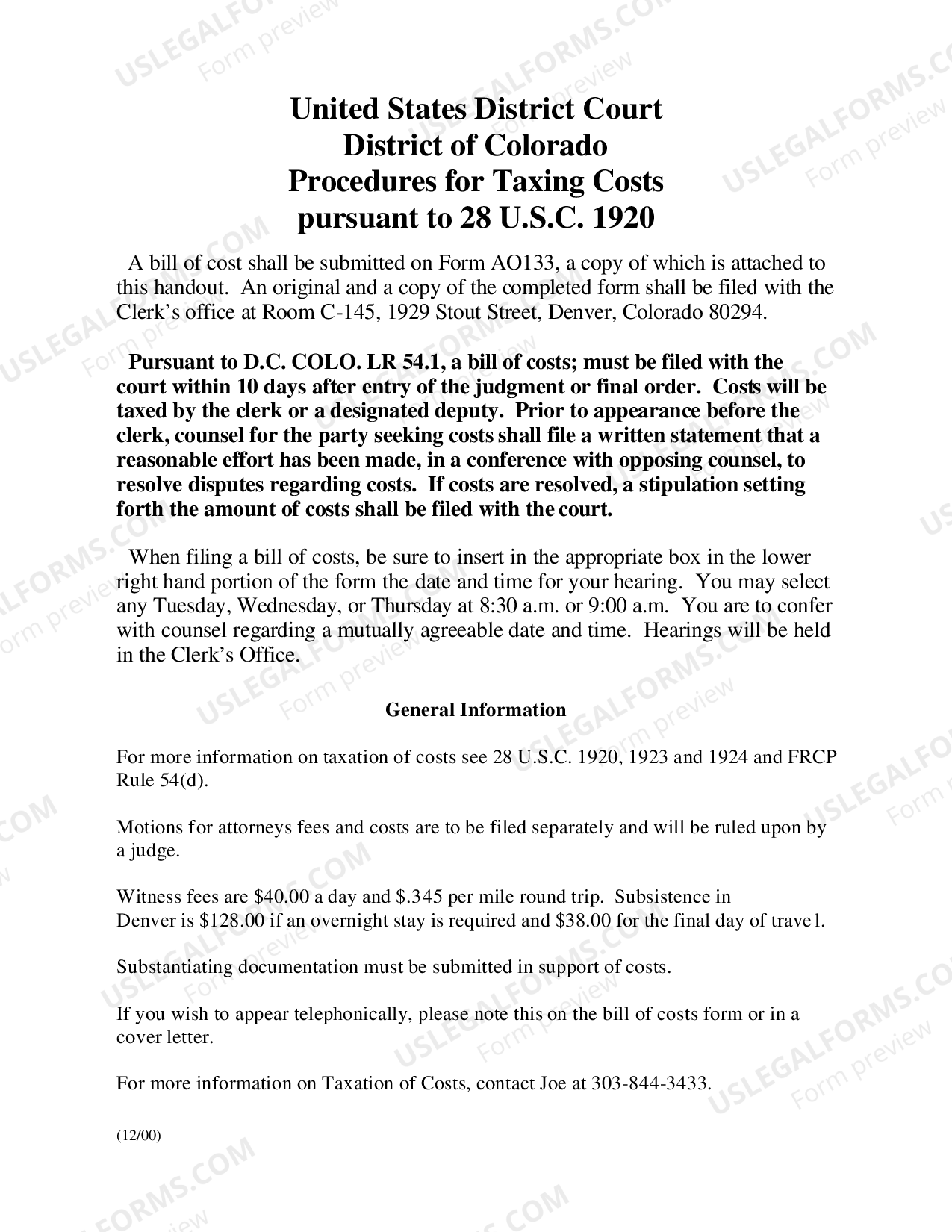 Colorado Bill of Costs | US Legal Forms