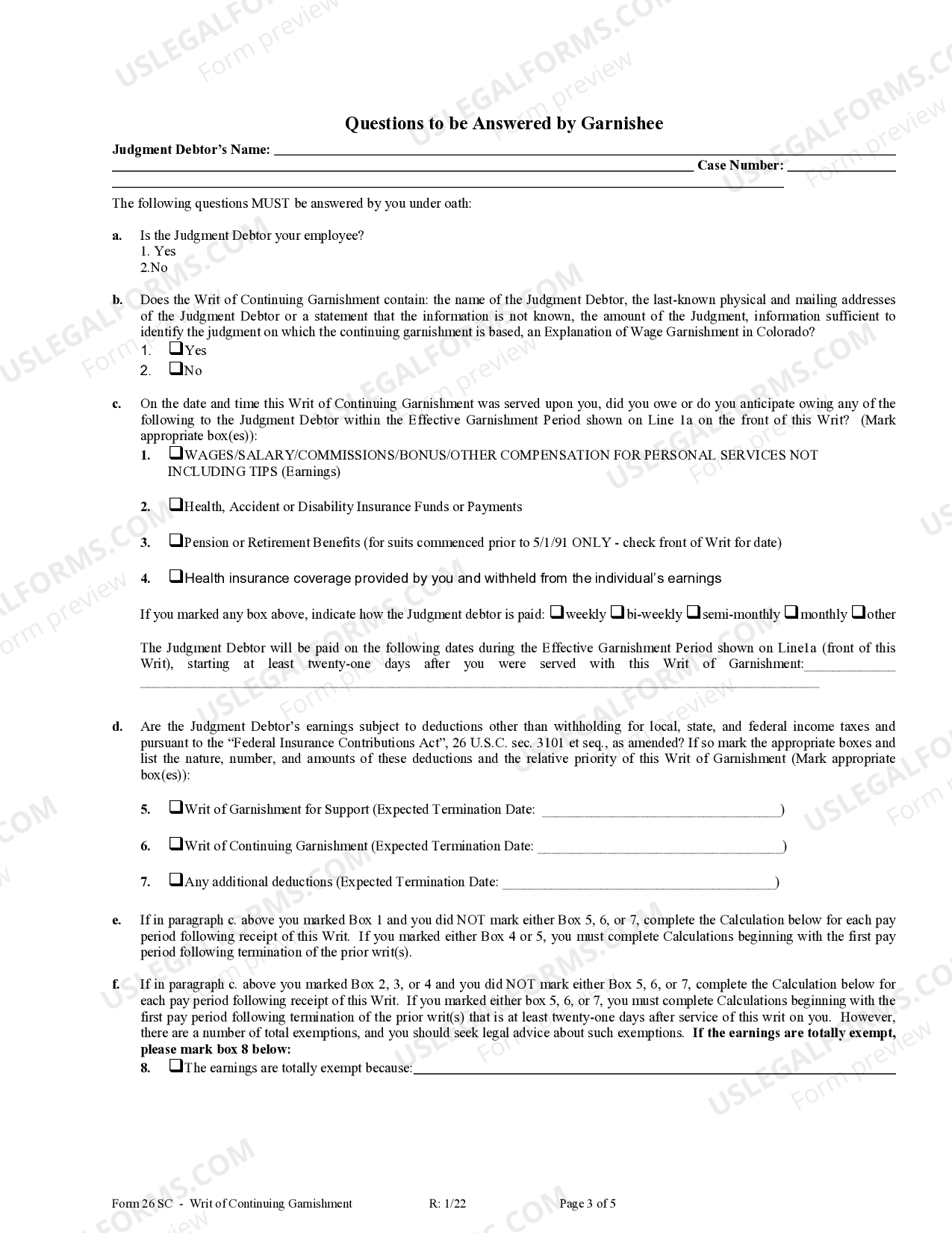 Colorado Writ of Continuing Garnishment - Writ Of Continuing ...