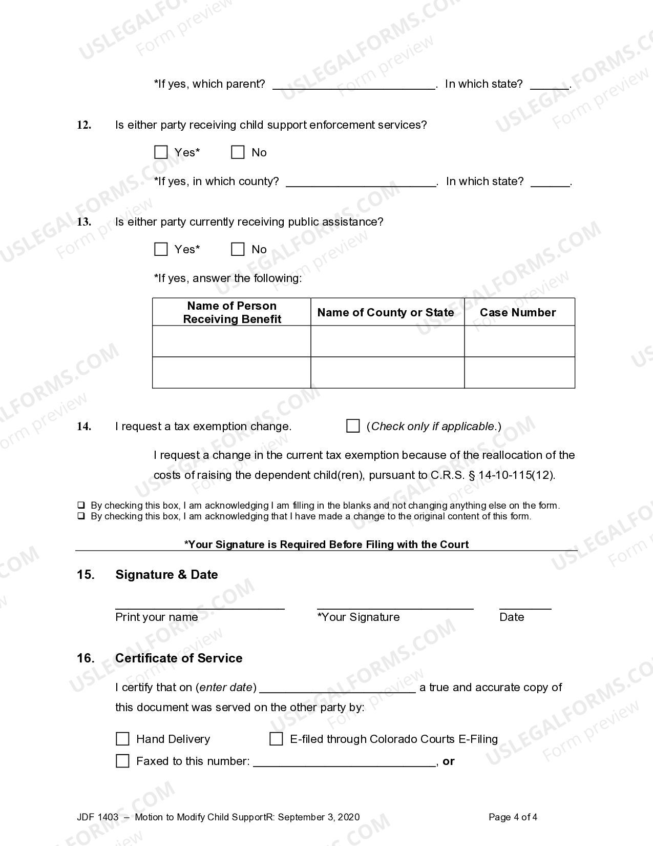Colorado Motion to Modify Child Support - Jdf 1403 | US Legal Forms