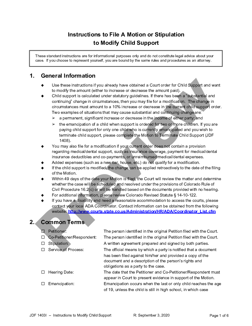 Colorado Motion To Modify Child Support