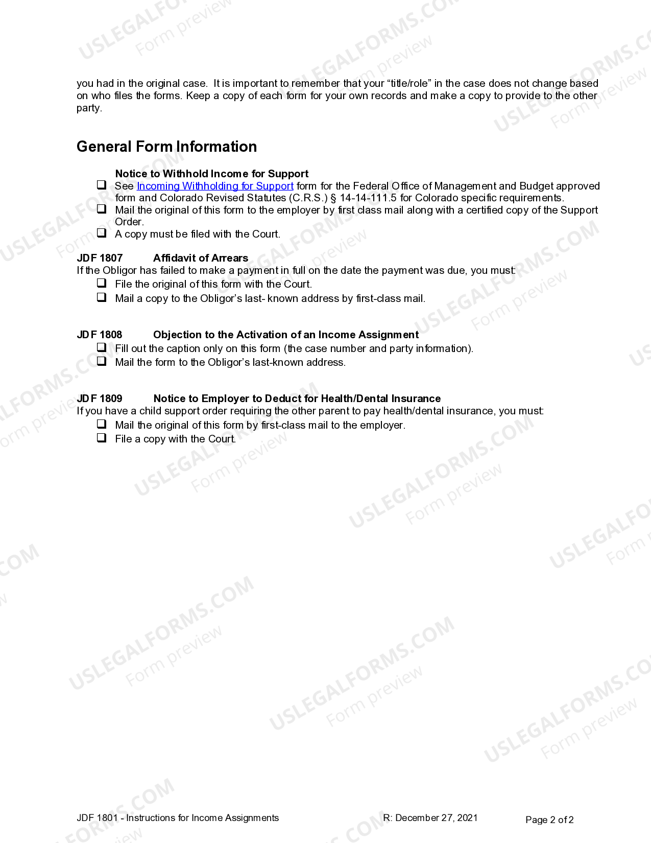 Colorado Instructions for Completing an Income Assignment Based on ...