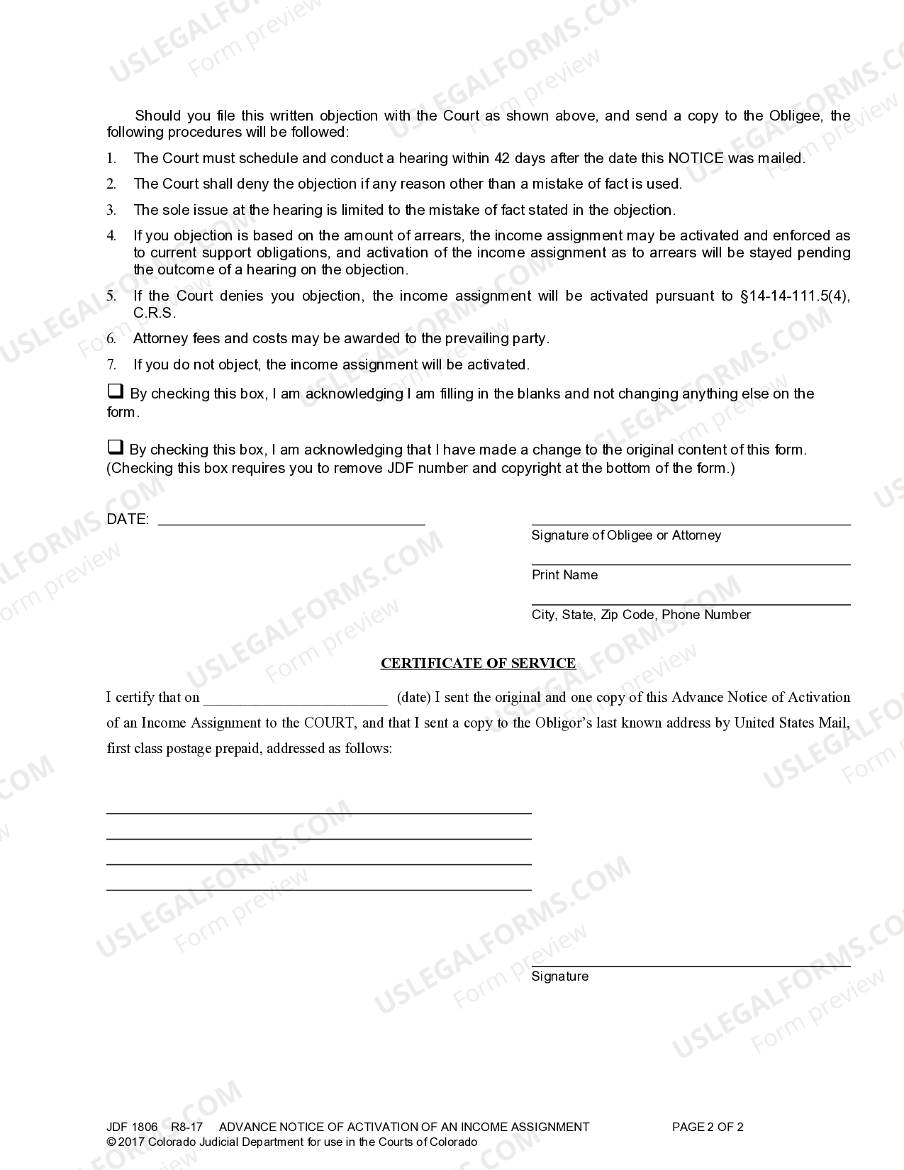 Colorado Advance Notice of Activation of an Income Assignment | US ...
