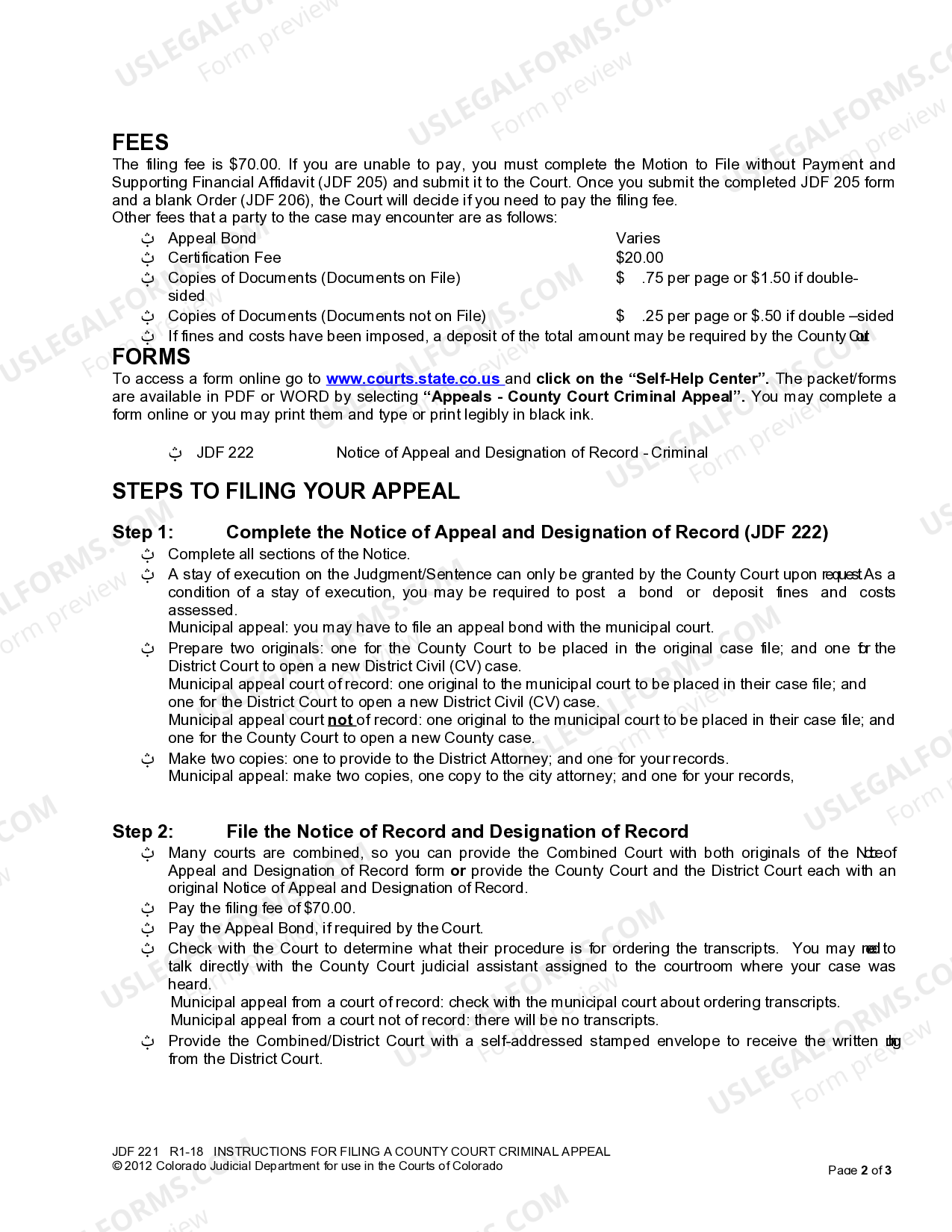 Colorado Instructions for Filing A County Court Criminal Appeal - For ...