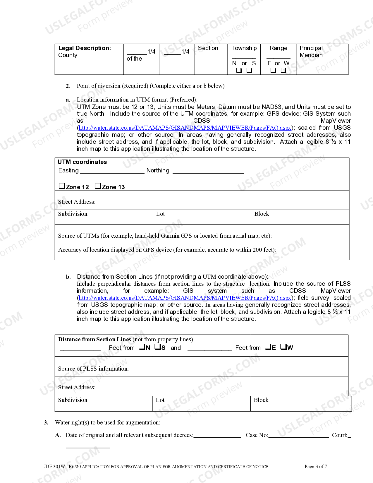 Colorado Application for Approval of Plan for Augmentation | US Legal Forms