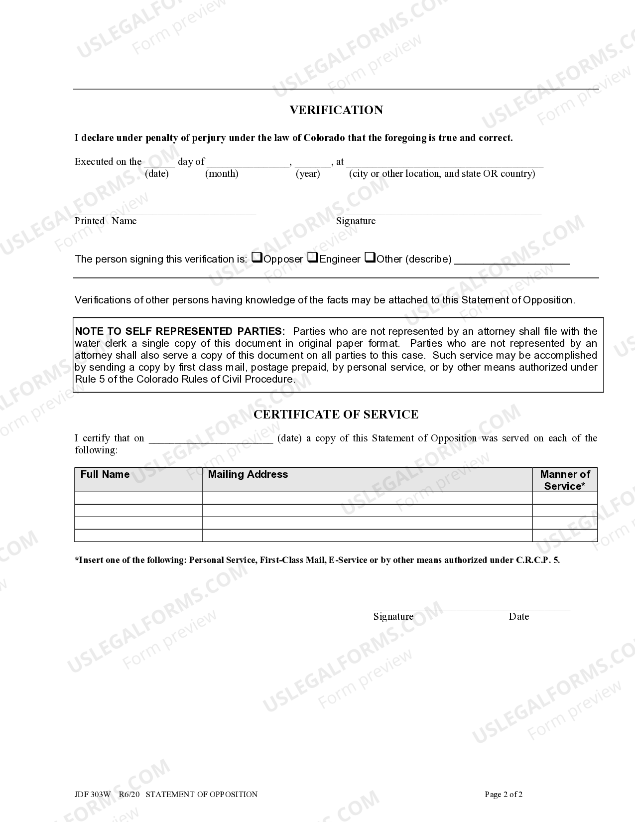 Colorado Statement of Opposition | US Legal Forms