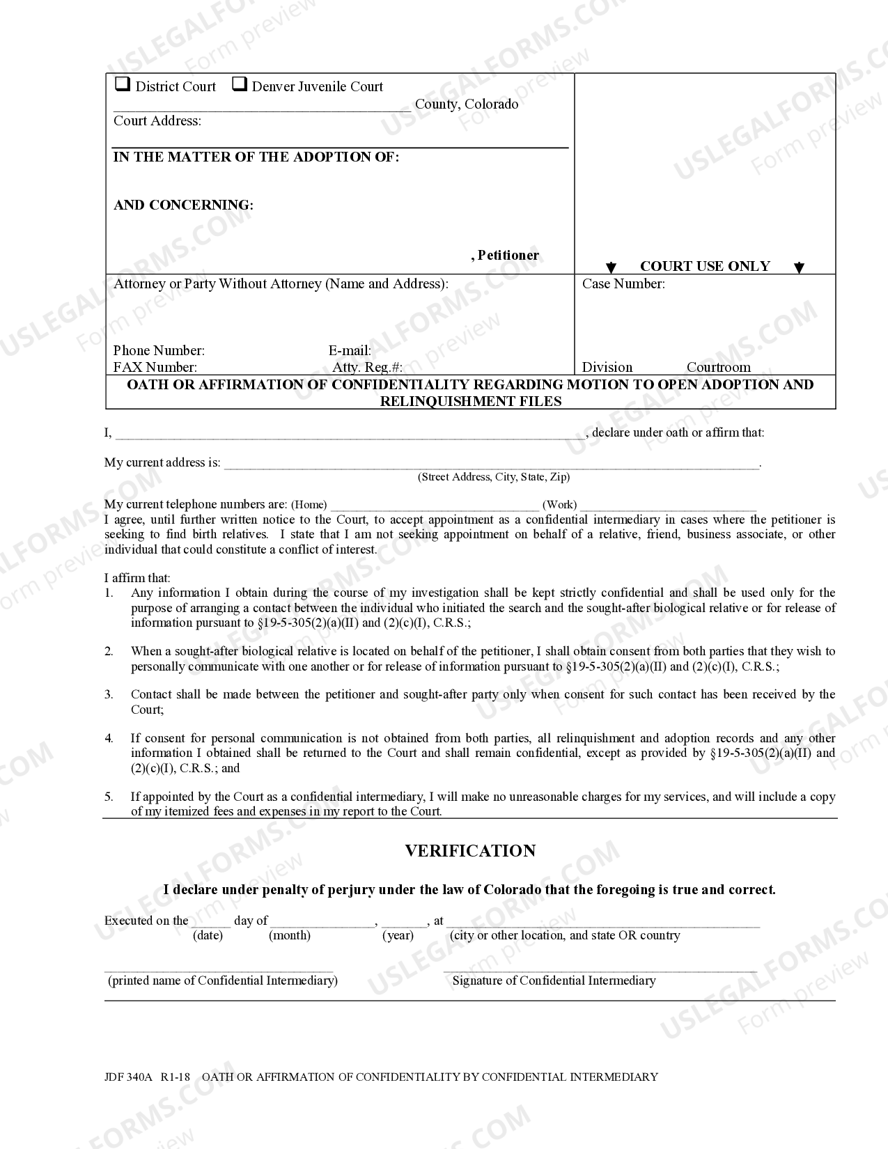 Colorado Oath of Affirmation of Confidentiality Regarding Motion to ...