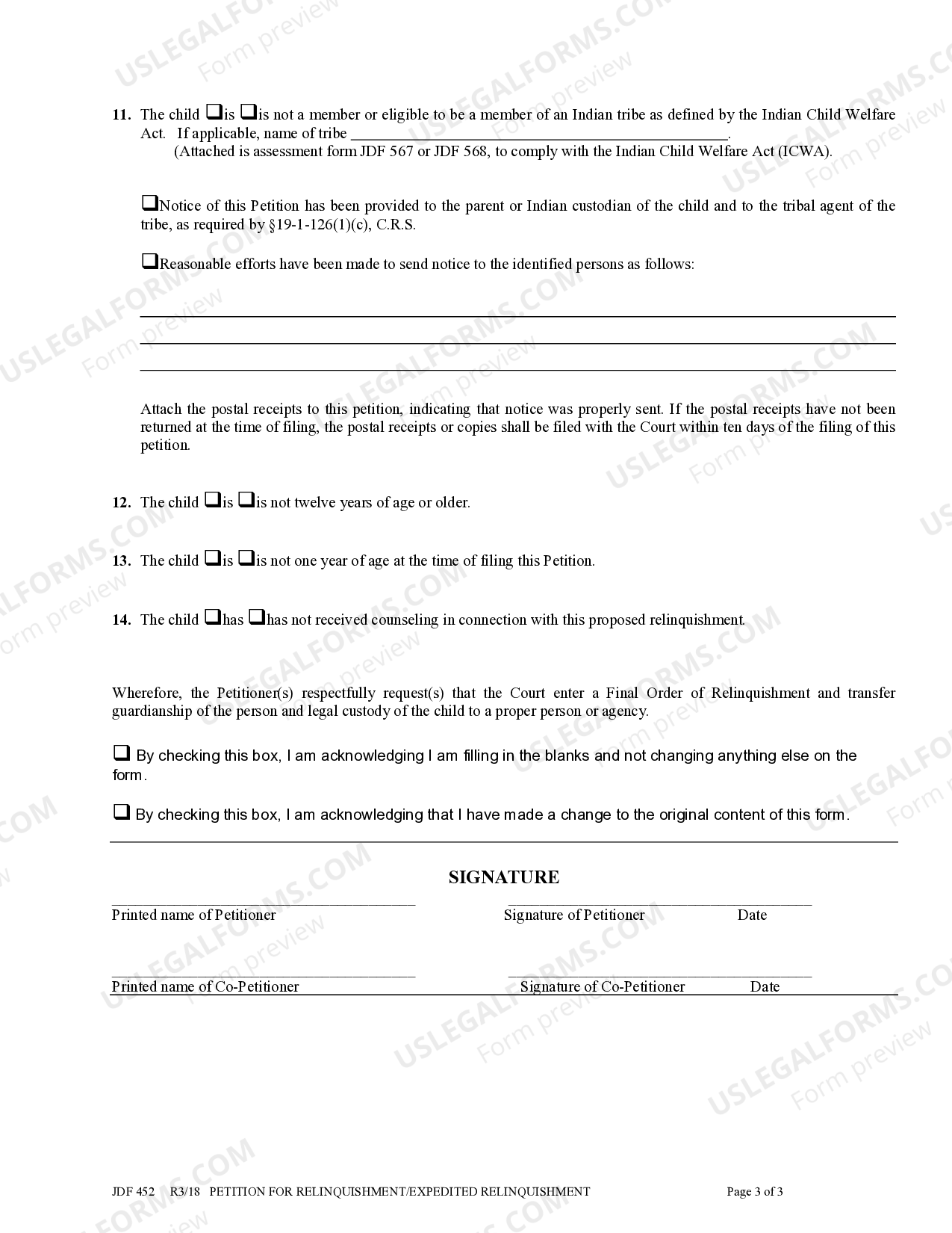 Colorado Petition for Relinquishment - Voluntary Termination Of ...