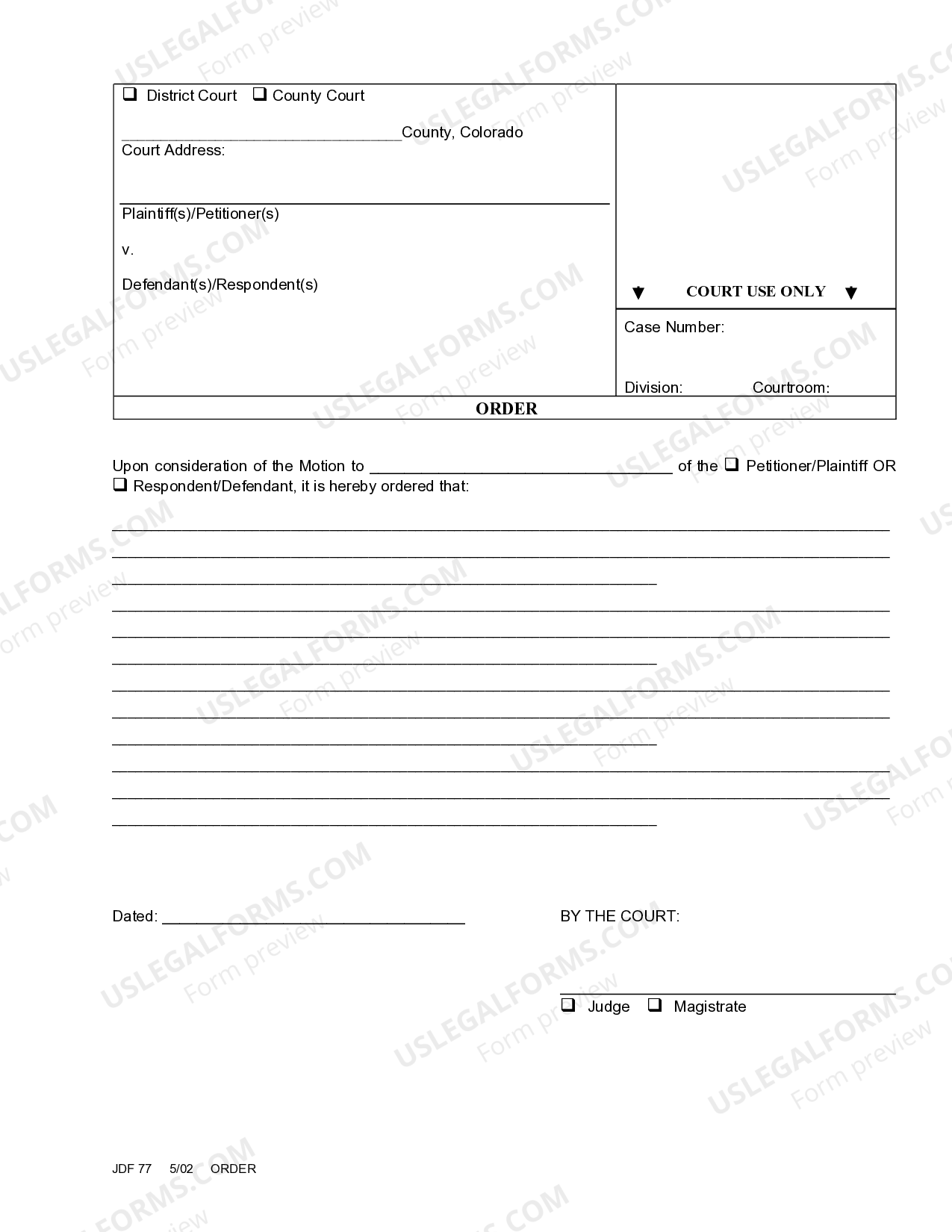 Colorado Order | US Legal Forms