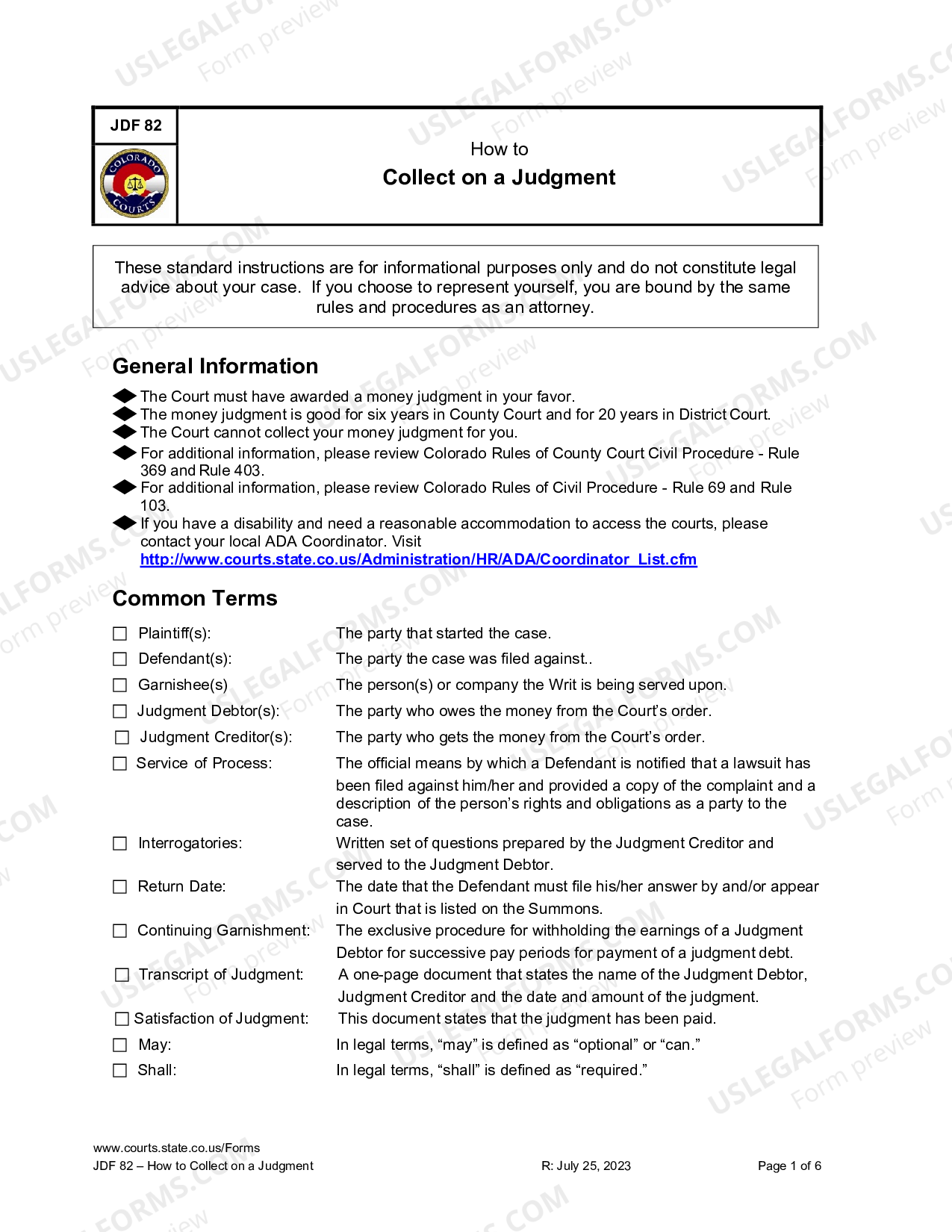 Colorado Instructions for Collecting a Judgment and Completing a Writ of Garnishment | US Legal ...