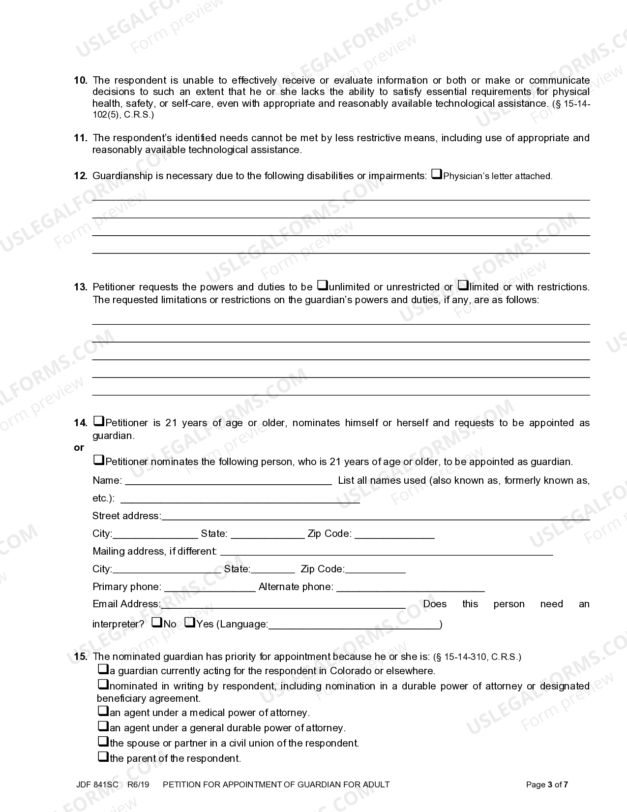 Colorado Petition For Appointment Of Guardian For Adult | US Legal Forms