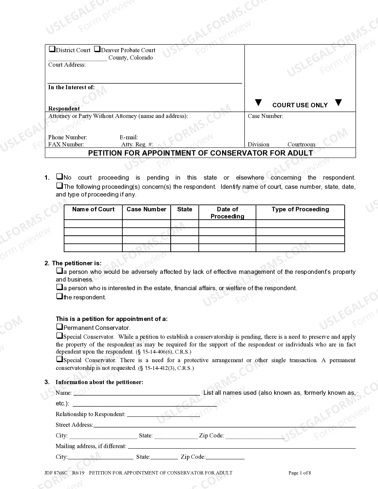 Colorado Petition For Appointment Of A Conservator - Adult | US Legal Forms