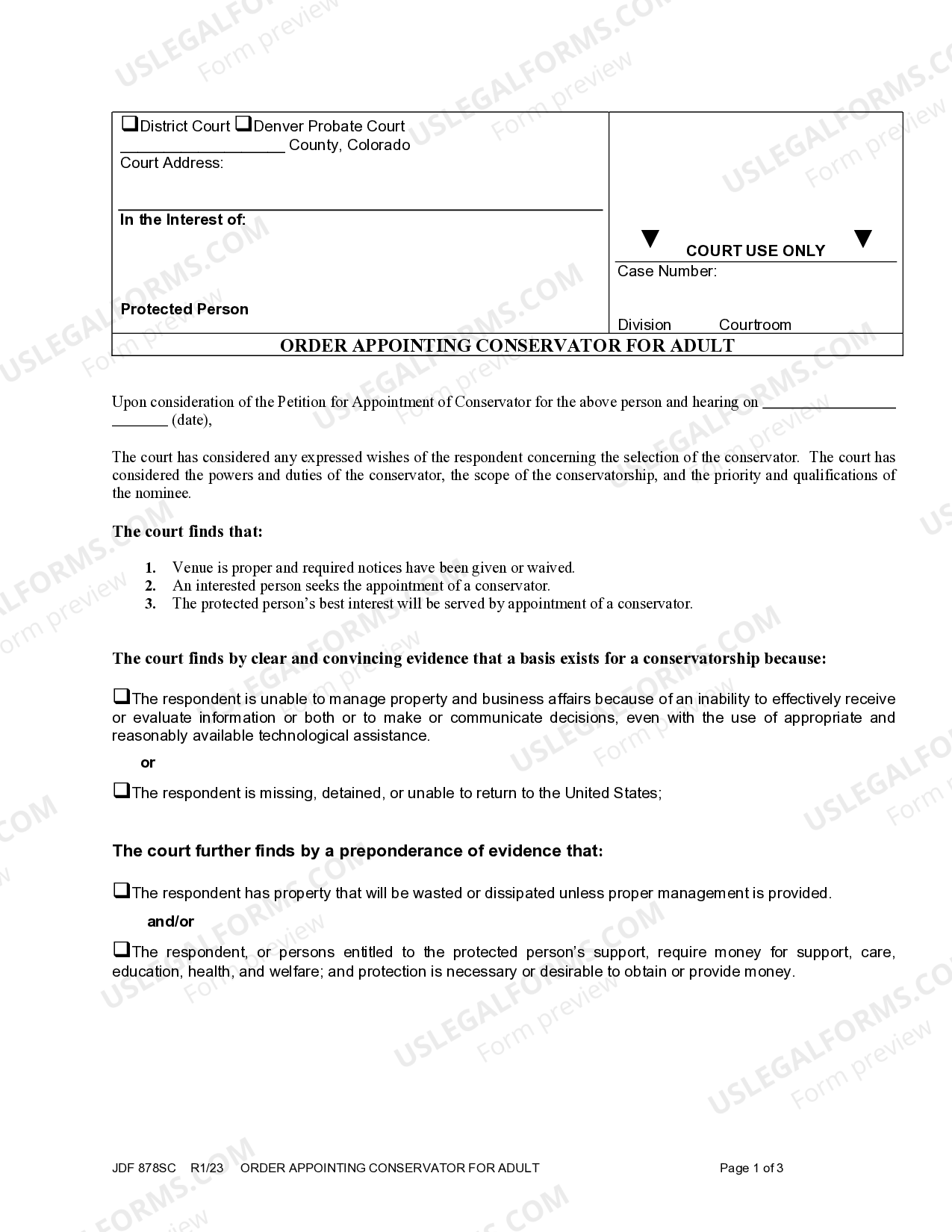 Colorado Order Appointing Conservator For Adult | US Legal Forms