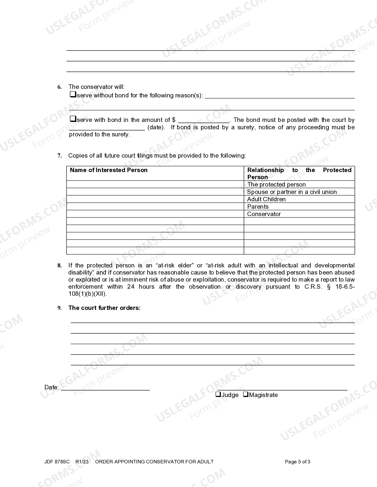 Colorado Order Appointing Conservator For Adult | US Legal Forms