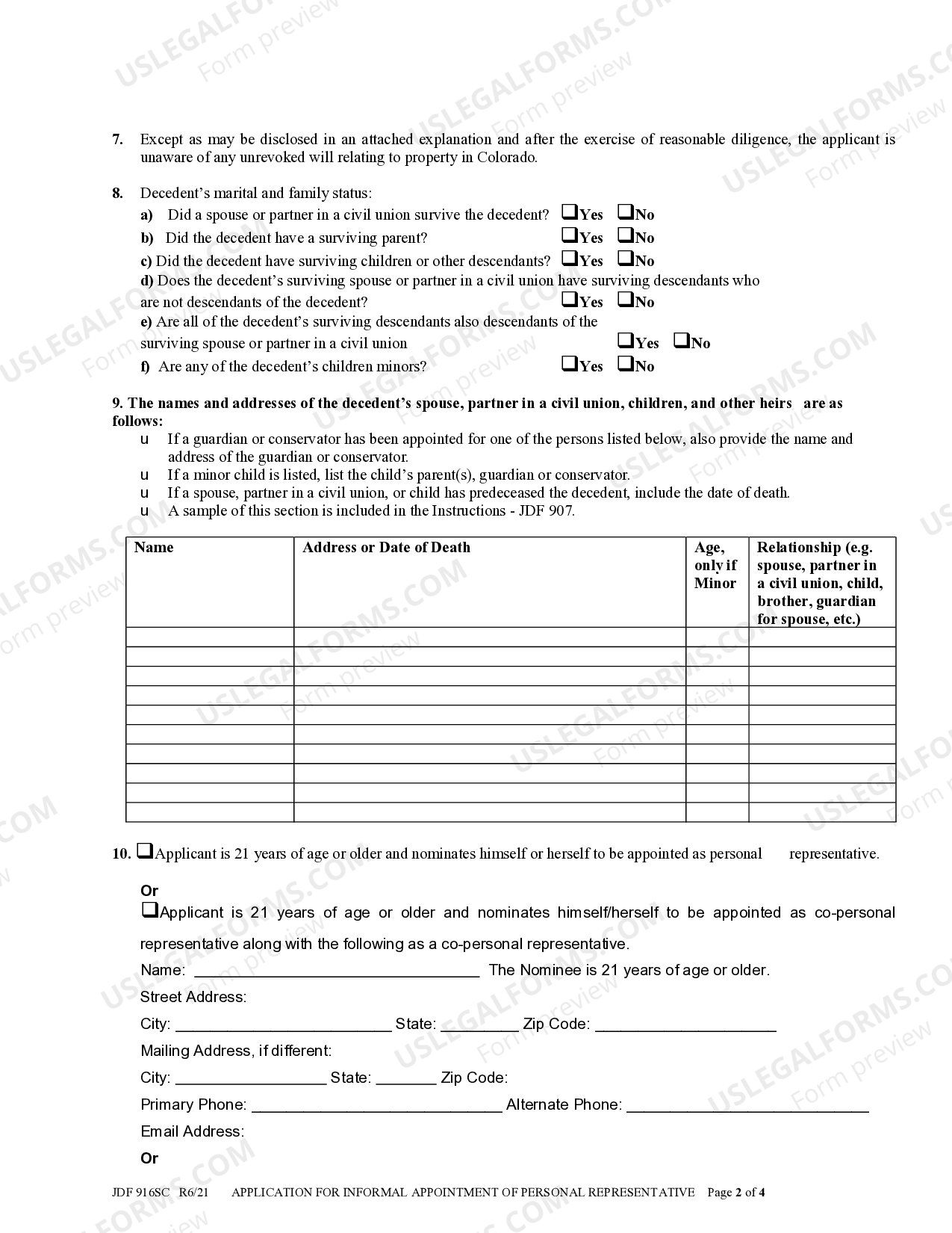 Colorado Application For Informal Appointment Of Personal ...