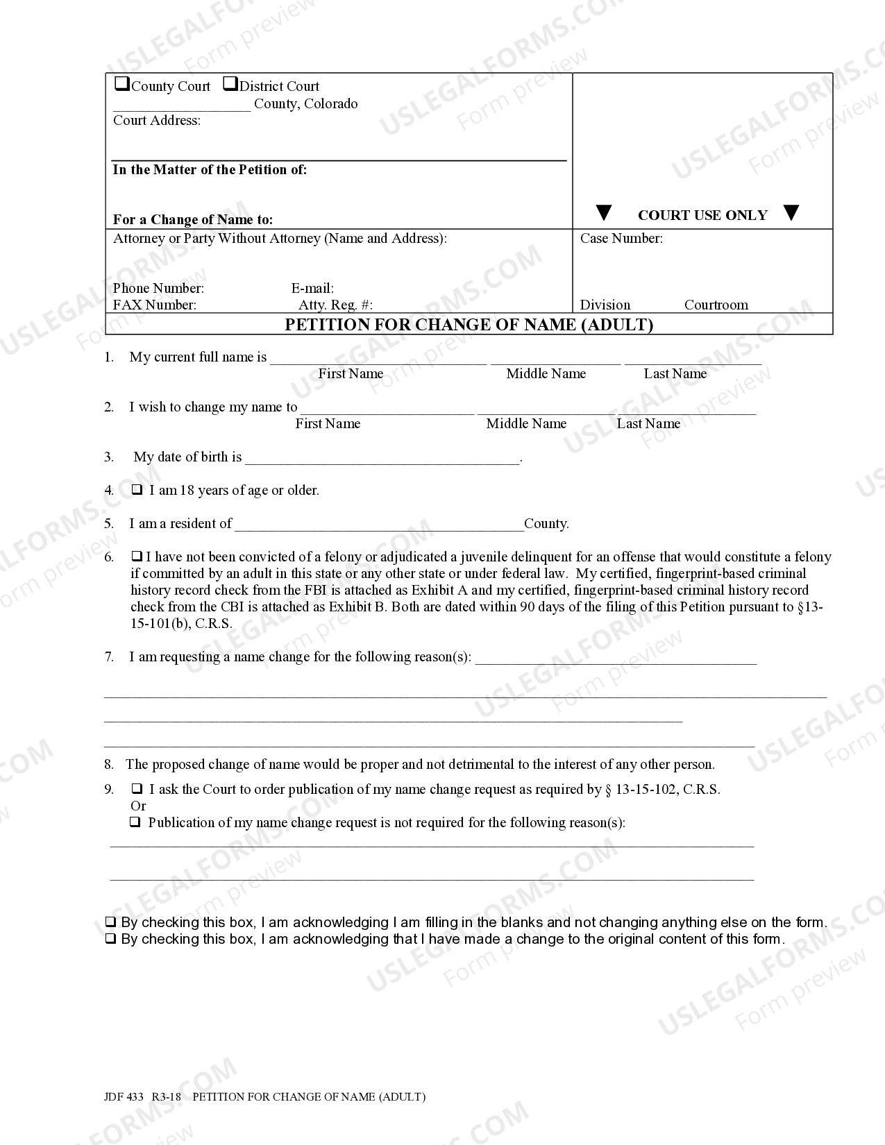 Colorado Petition for Change of Name for Adult, Family | US Legal Forms