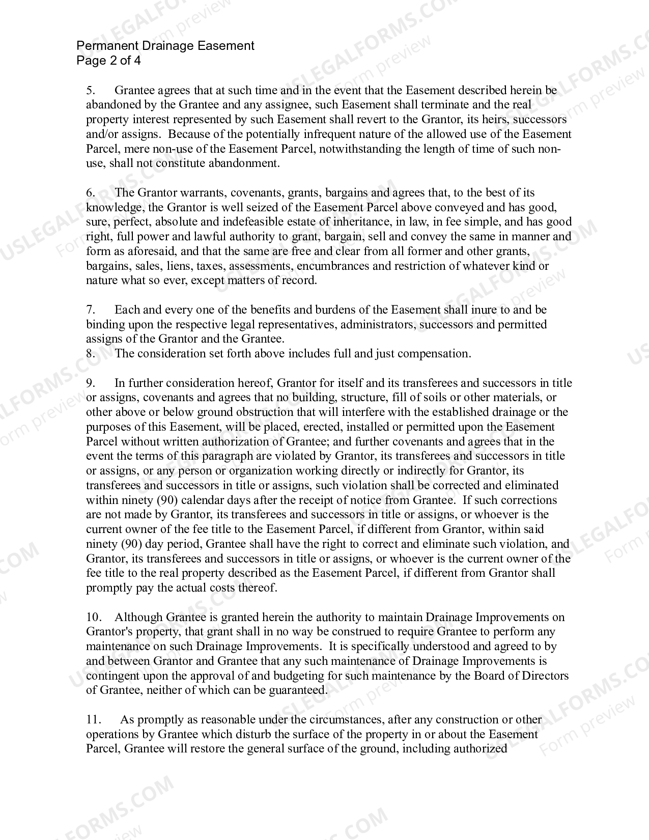 Colorado Non-Exclusive Permanent Drainage Easement Agreement | US Legal ...