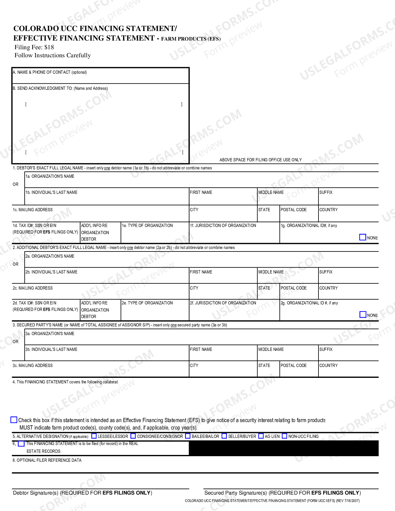 Colorado UCC1 Effective Financing Statement - Farm Products | US Legal ...
