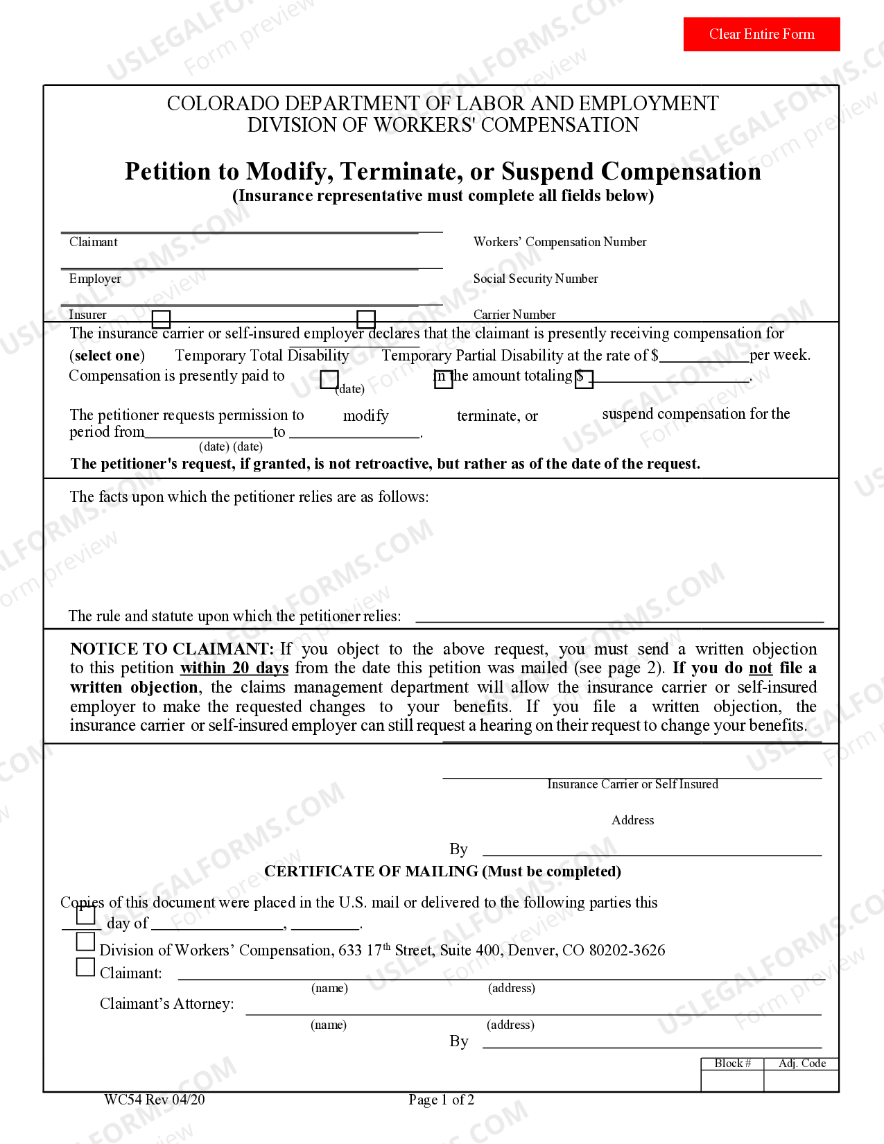 Colorado Petition to Modify for Workers' Compensation | US Legal Forms