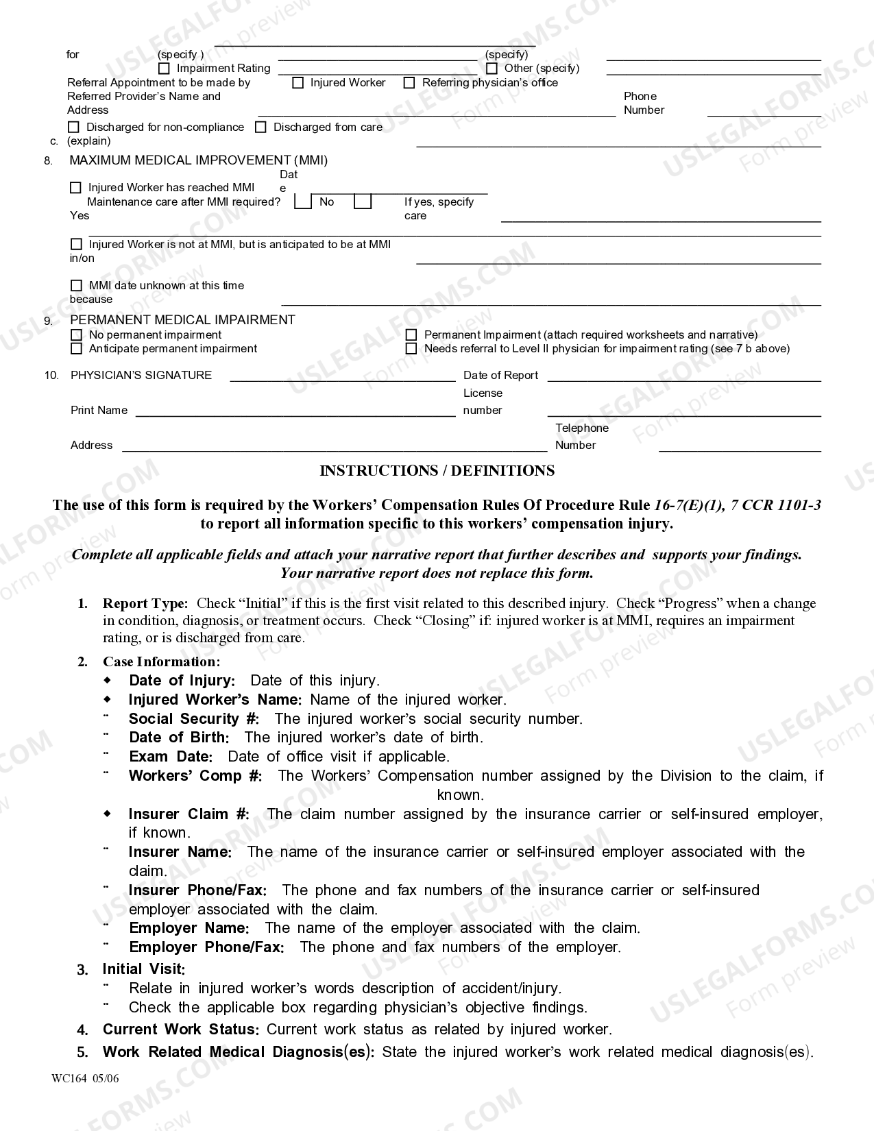 Colorado Physician Report for Workers' Compensation - M164 Form | US ...