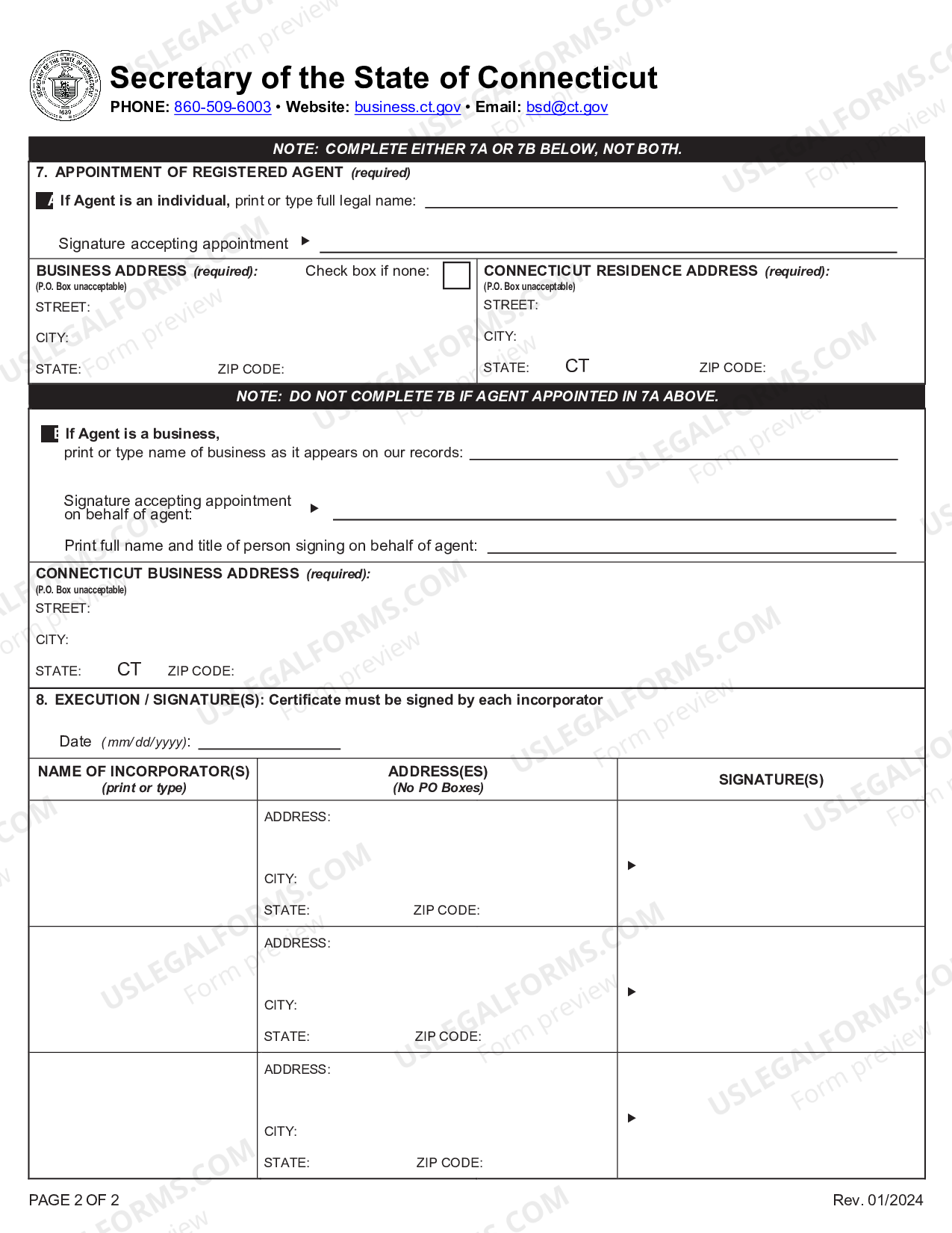 Connecticut Articles of Incorporation Certificate - Domestic Nonprofit ...