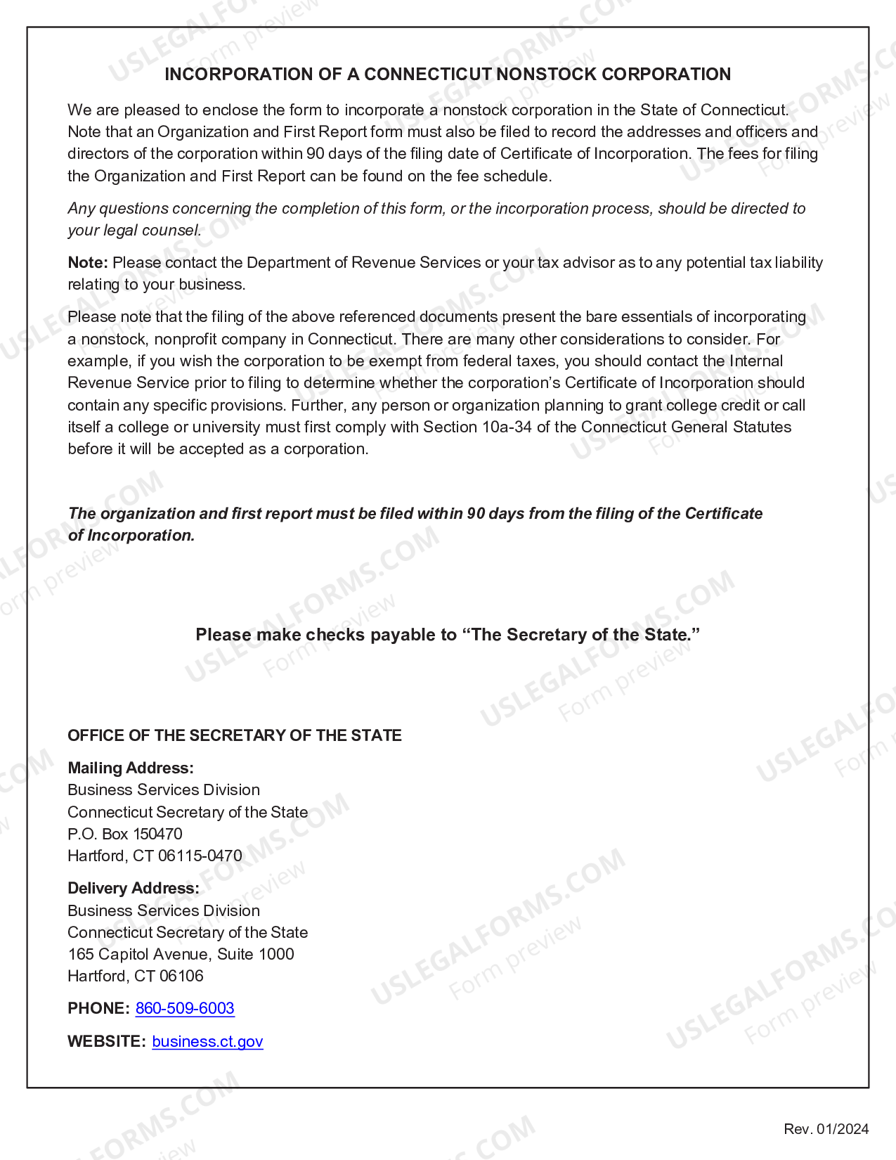 Connecticut Articles of Incorporation Certificate - Domestic Nonprofit ...