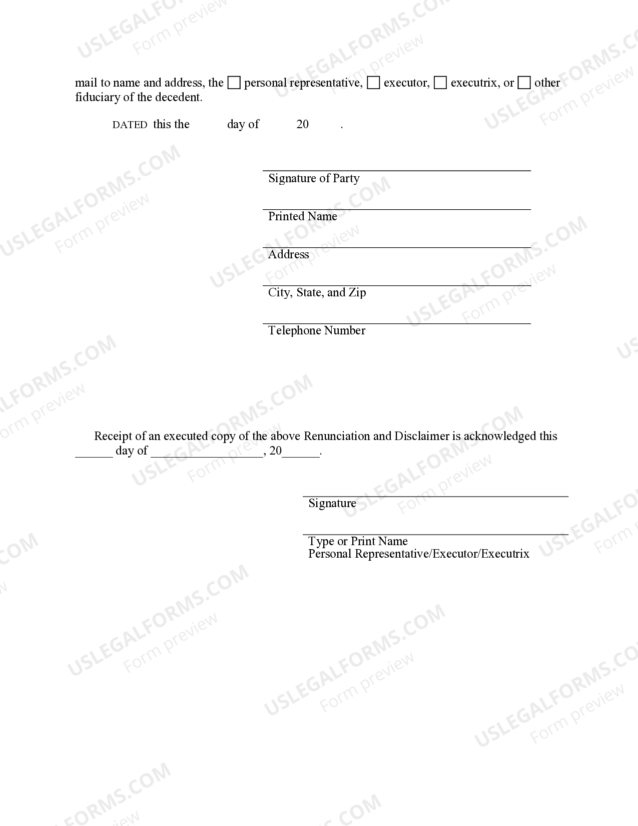 Connecticut Renunciation And Disclaimer of Property from Will by ...