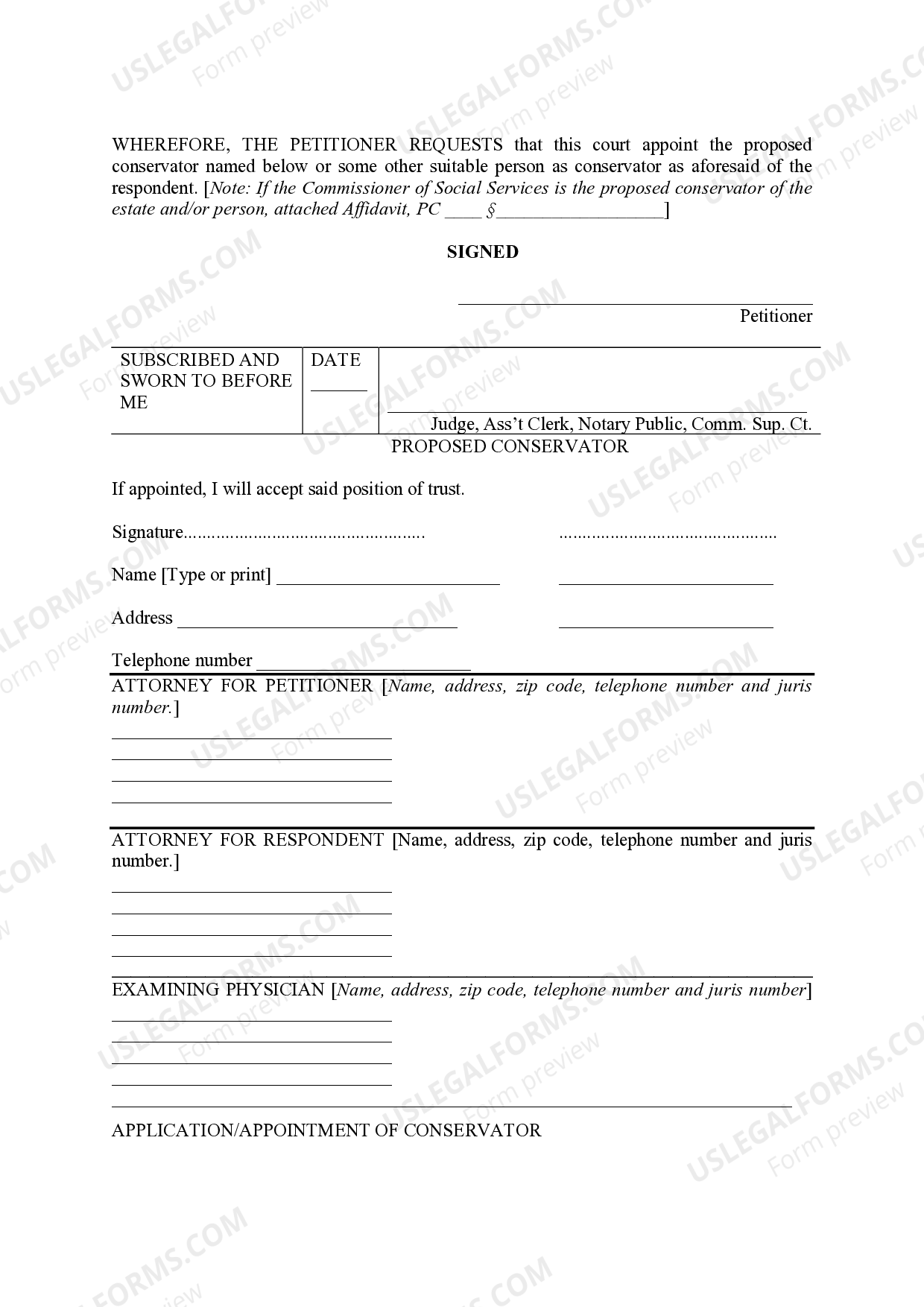 Connecticut Application for Appointment of Conservator of a Person or ...