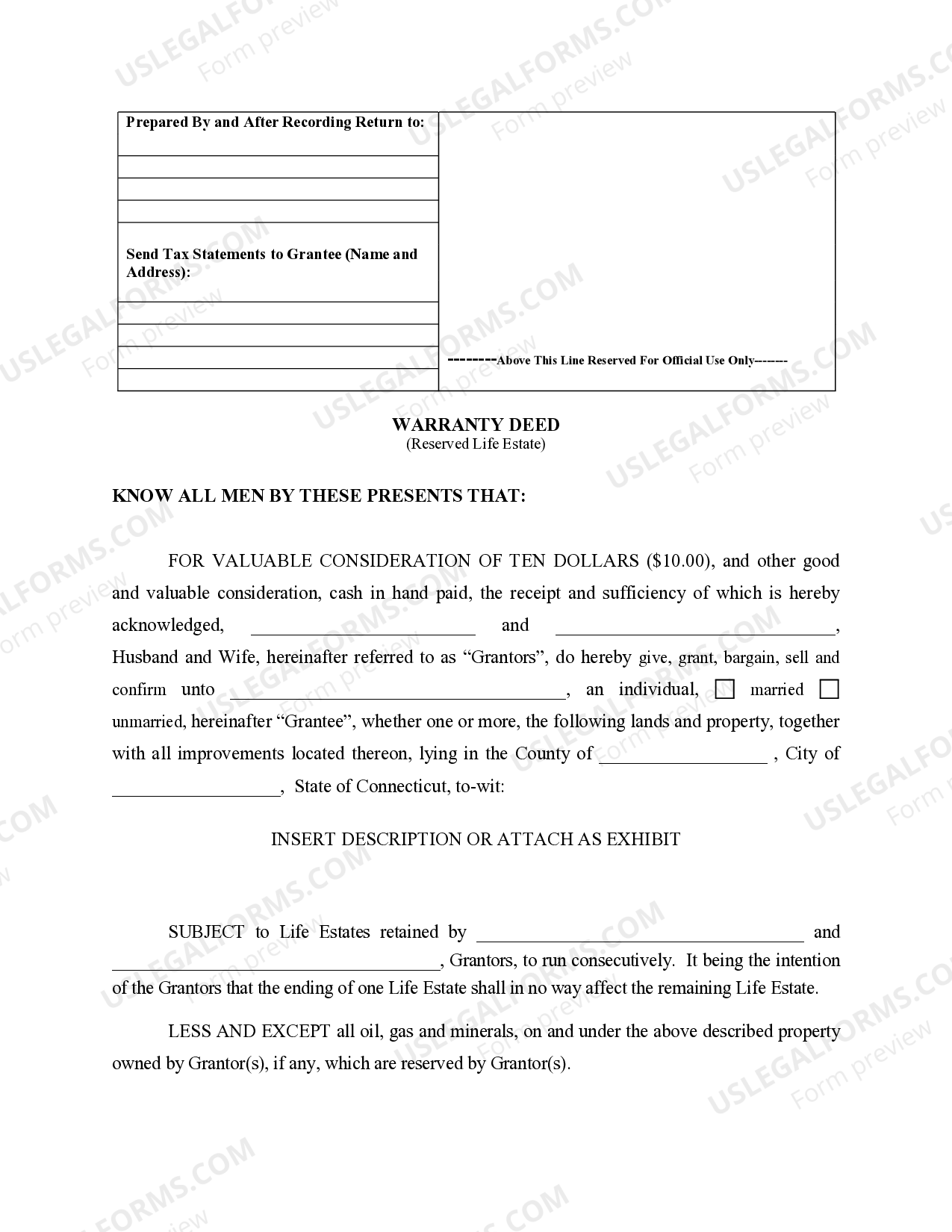 Deed With Life Estate Sample | US Legal Forms