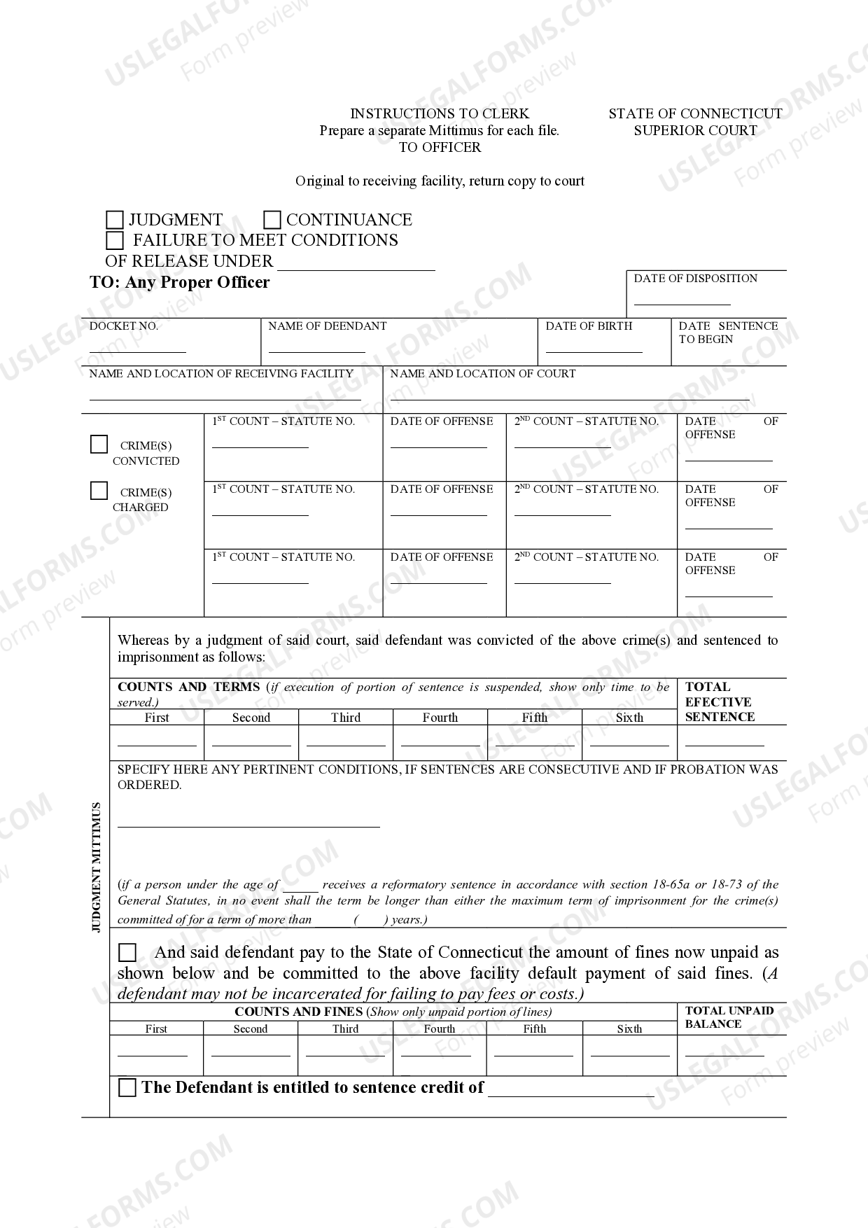 Connecticut Mittimus | US Legal Forms