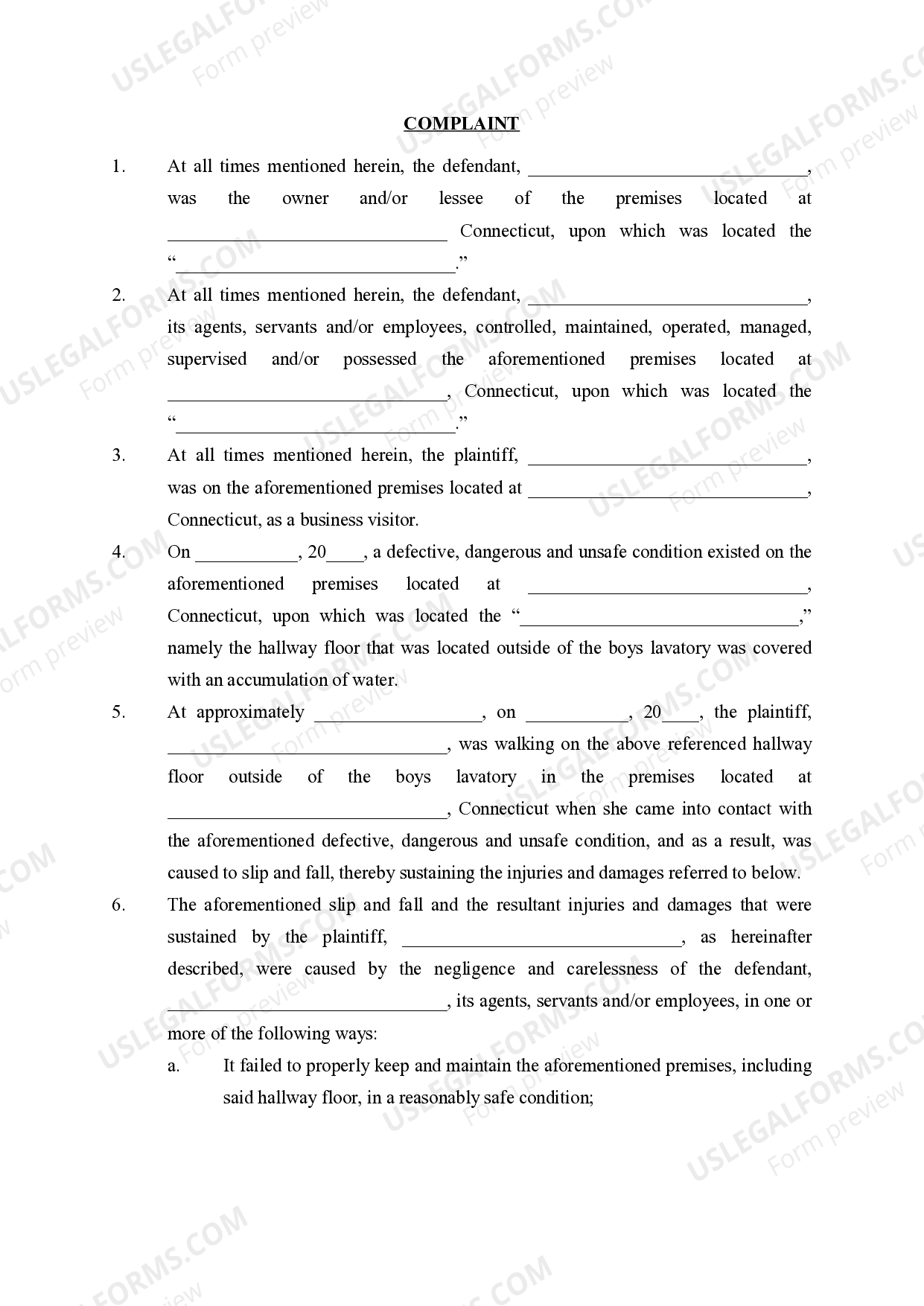 Connecticut Complaint (Slip and Fall) | US Legal Forms