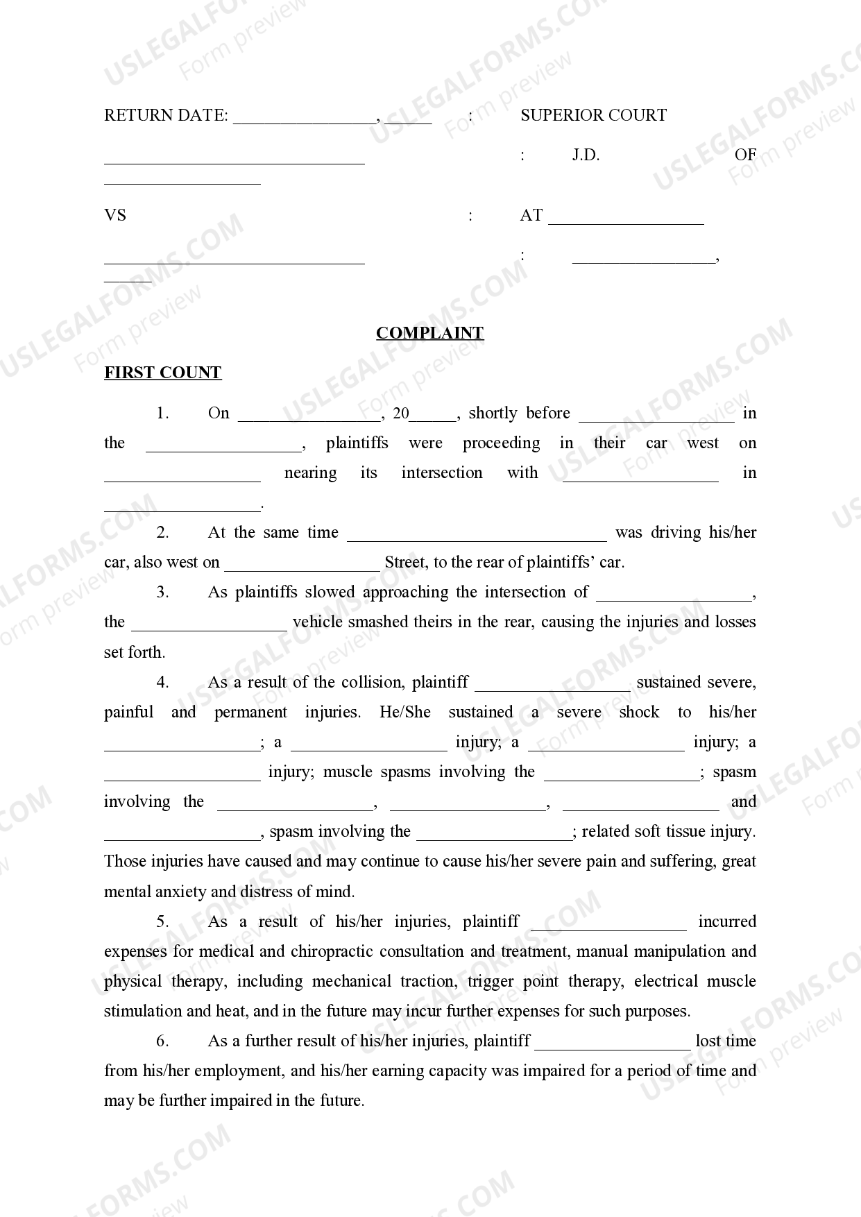 Connecticut Complaint (Personal Injury due to Car Accident) - Car ...