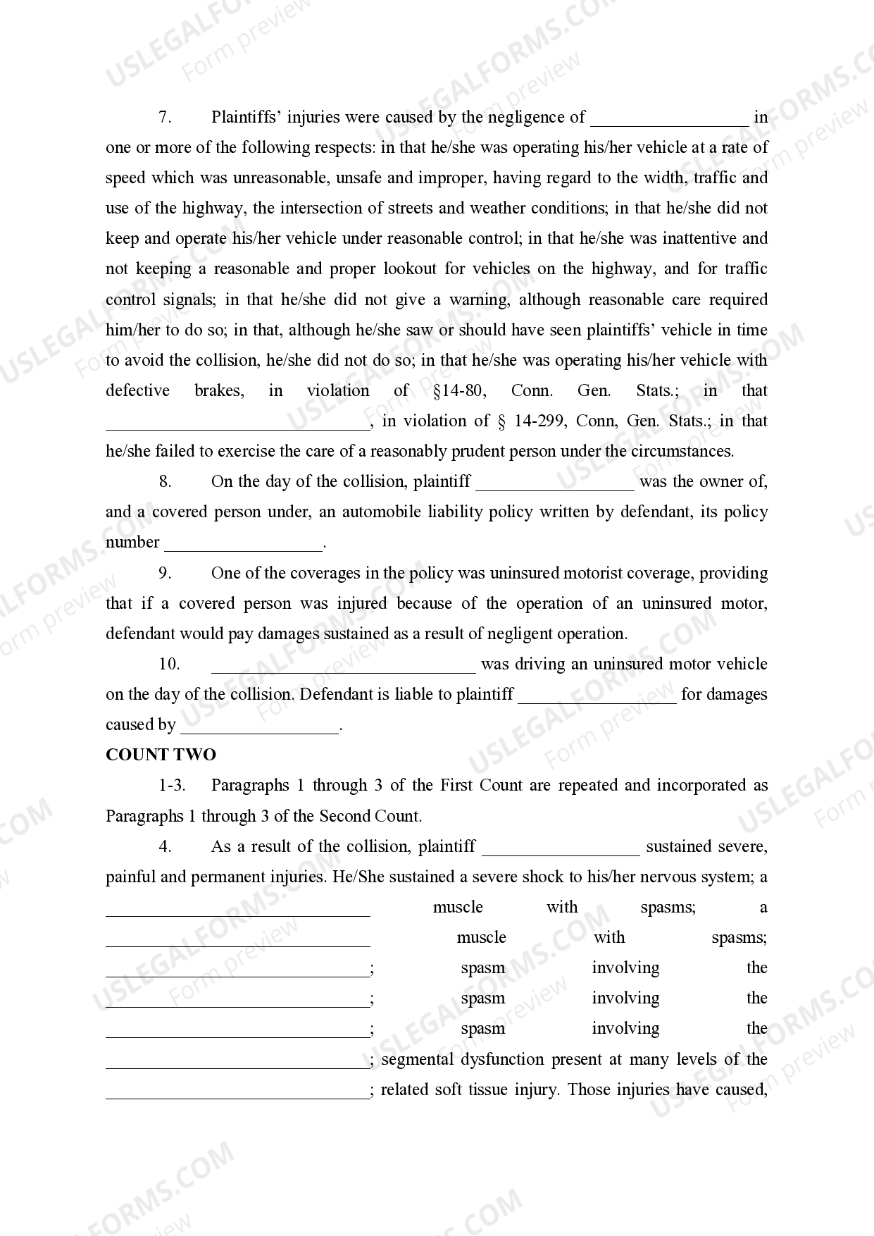 Connecticut Complaint (Personal Injury due to Car Accident) - Car ...