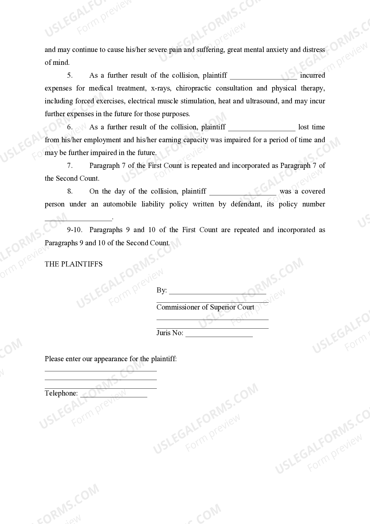 Connecticut Complaint (Personal Injury due to Car Accident) - Car ...