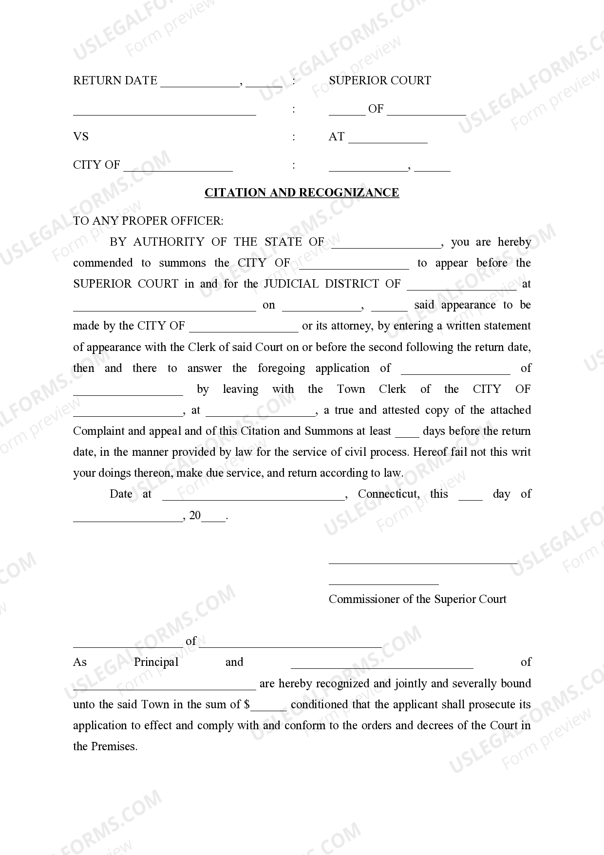 Connecticut Citation and Recognizance | US Legal Forms