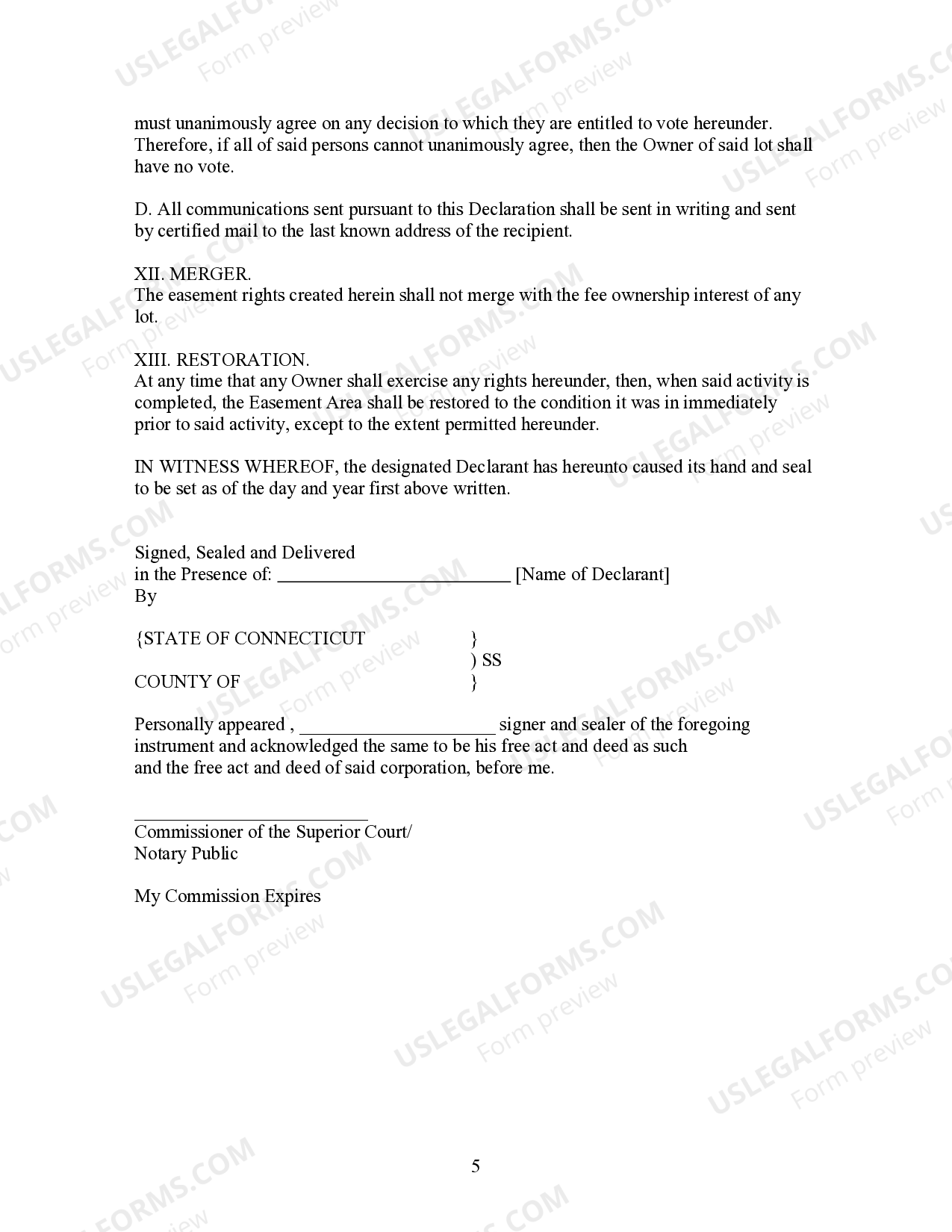 Connecticut Declaration of Easement for Driveway and Utility Purposes ...