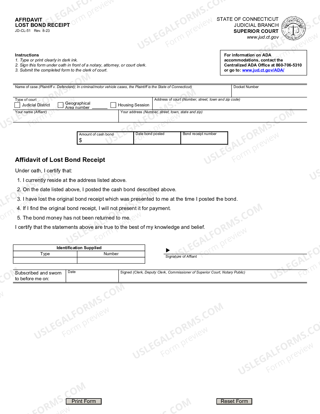 Connecticut Affidavit Lost Bond Receipt - Sample Affidavit Of Loss Of ...
