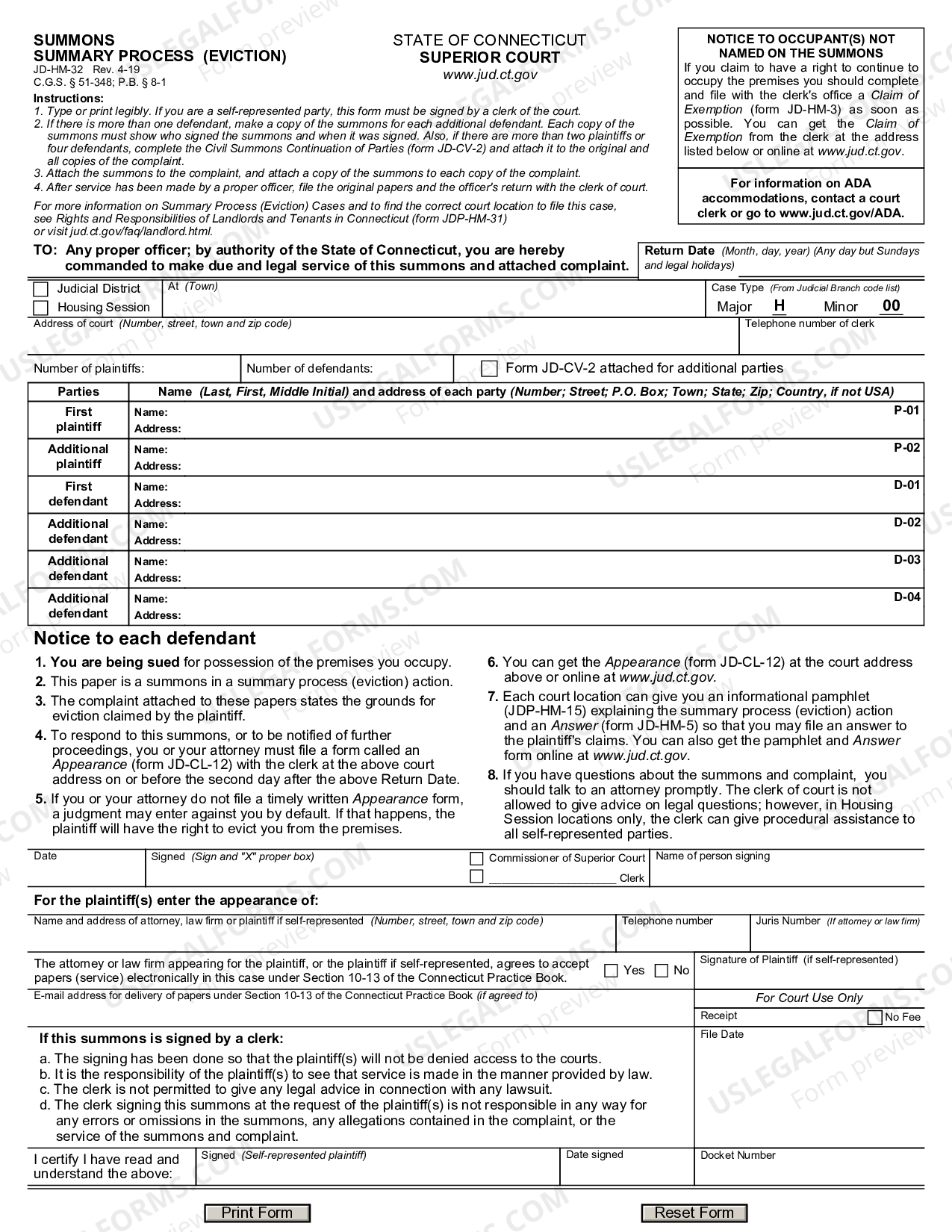 Connecticut Summons - Summary Process - Eviction | US Legal Forms