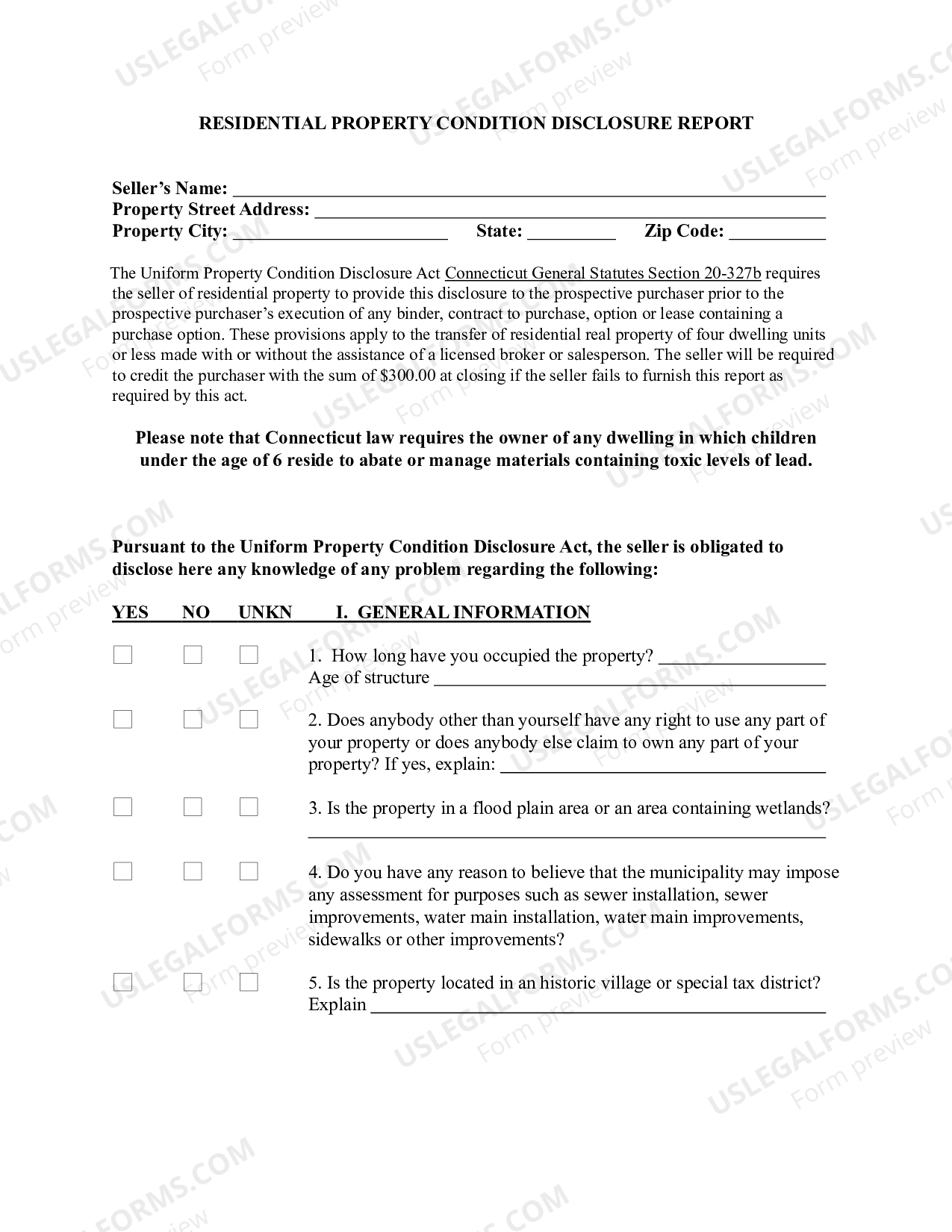 Connecticut Residential Property Condition Disclosure Report | US Legal ...