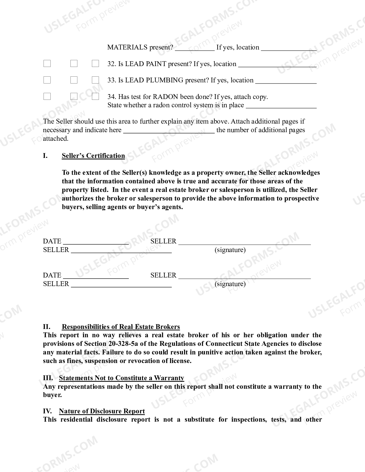 Connecticut Residential Property Condition Disclosure Report | US Legal ...