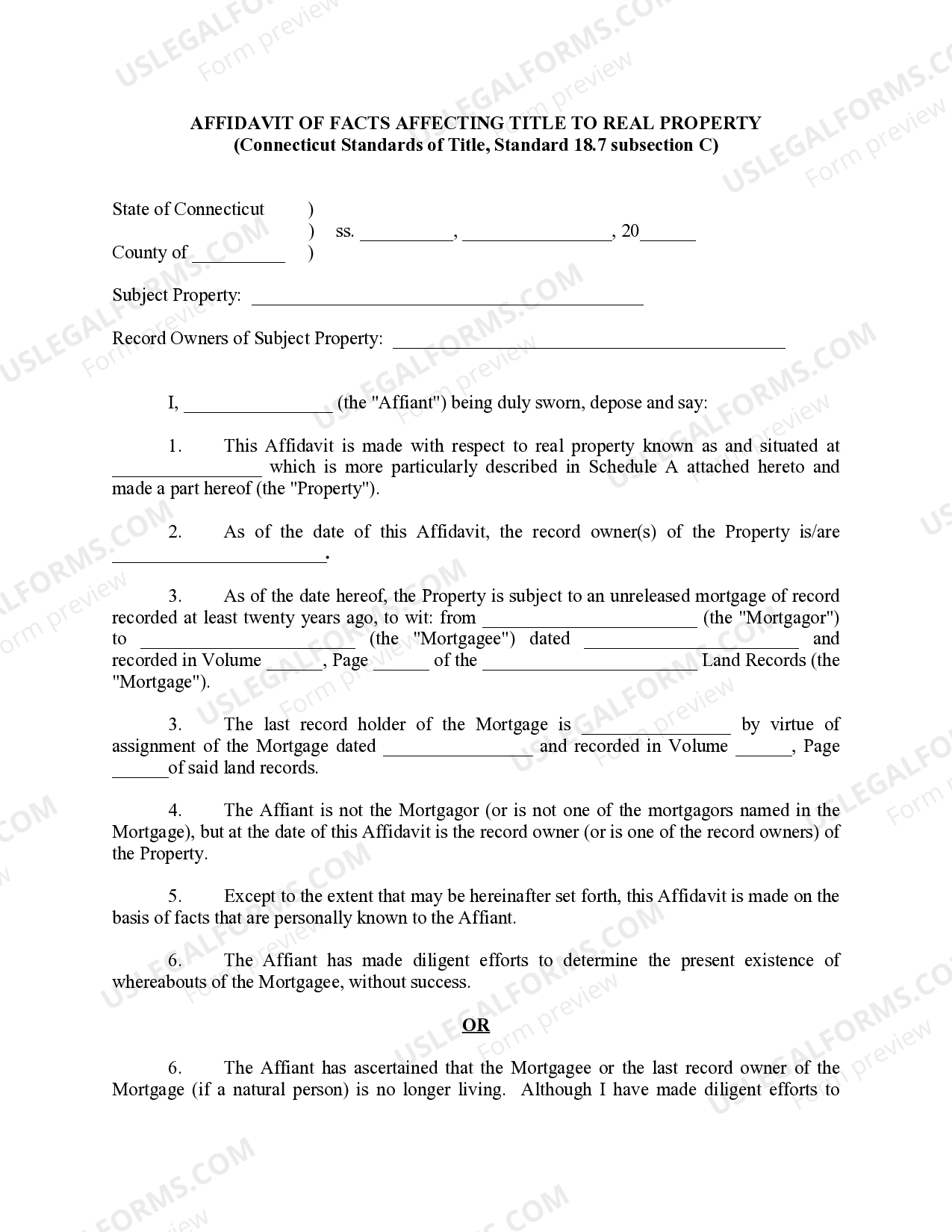 Connecticut Affidavit of Facts Affecting Title to Real Property | US ...